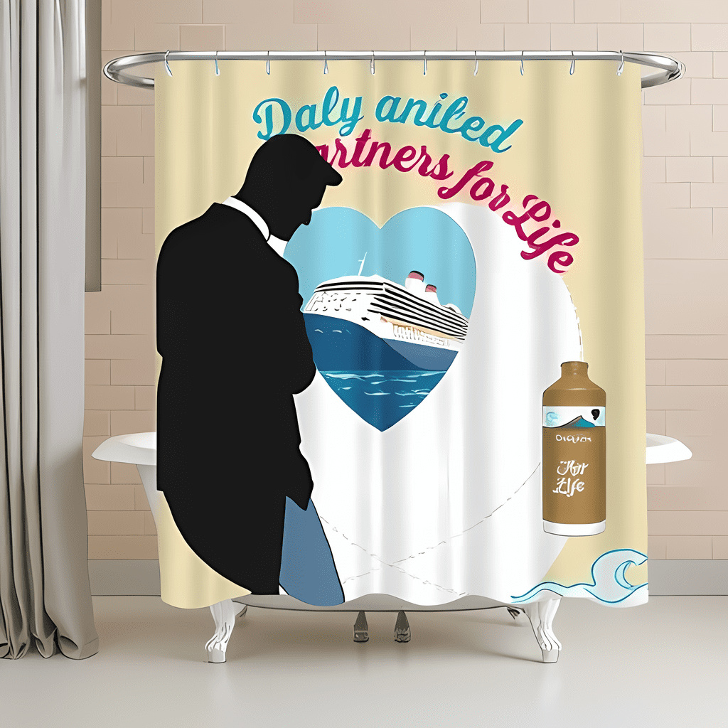Retro Shower Curtain - "Partners for Life" Design with Cruise Ship ...