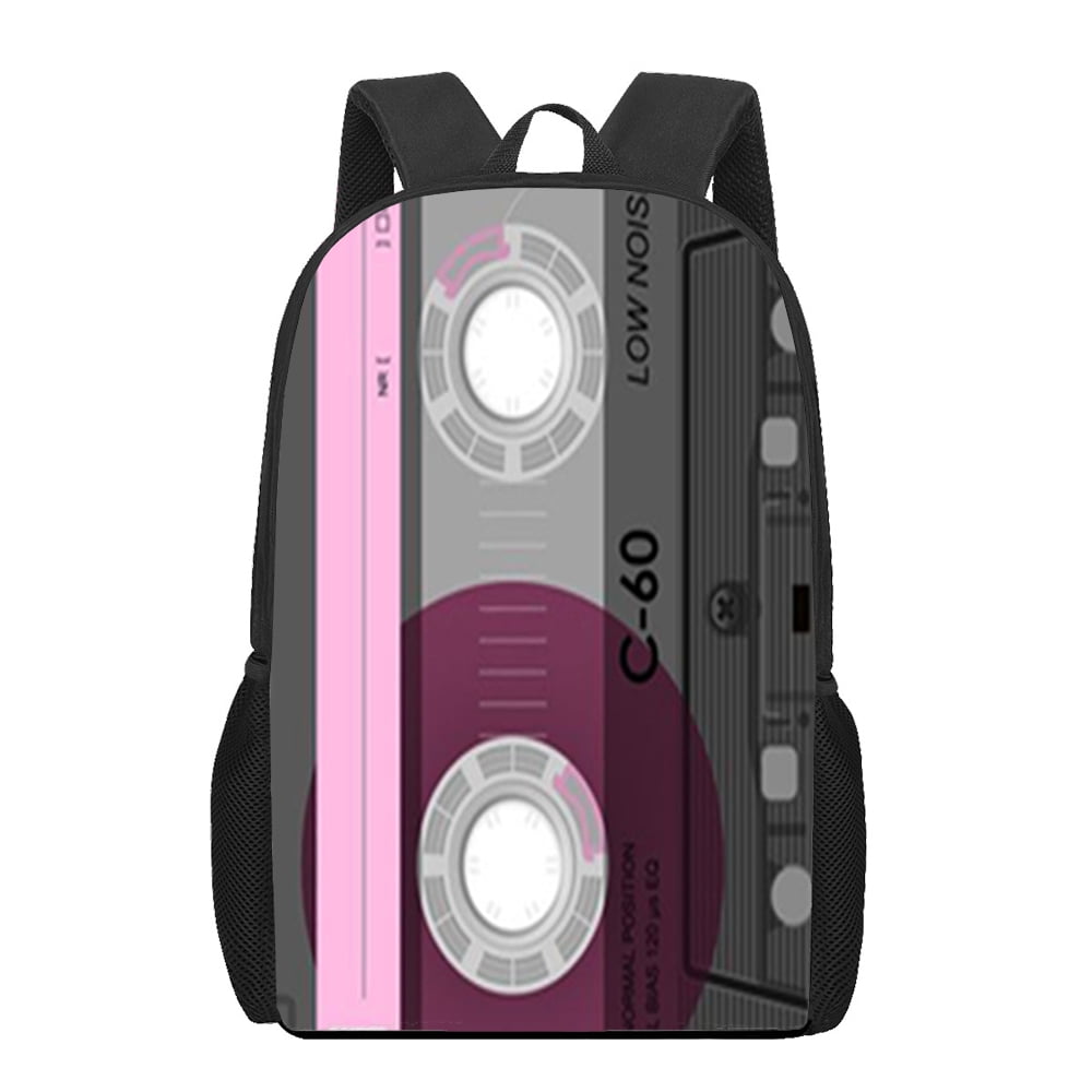 Retro Side Old Tape Cassette 3D Printed Book Bag Men 16h Backpack For ...
