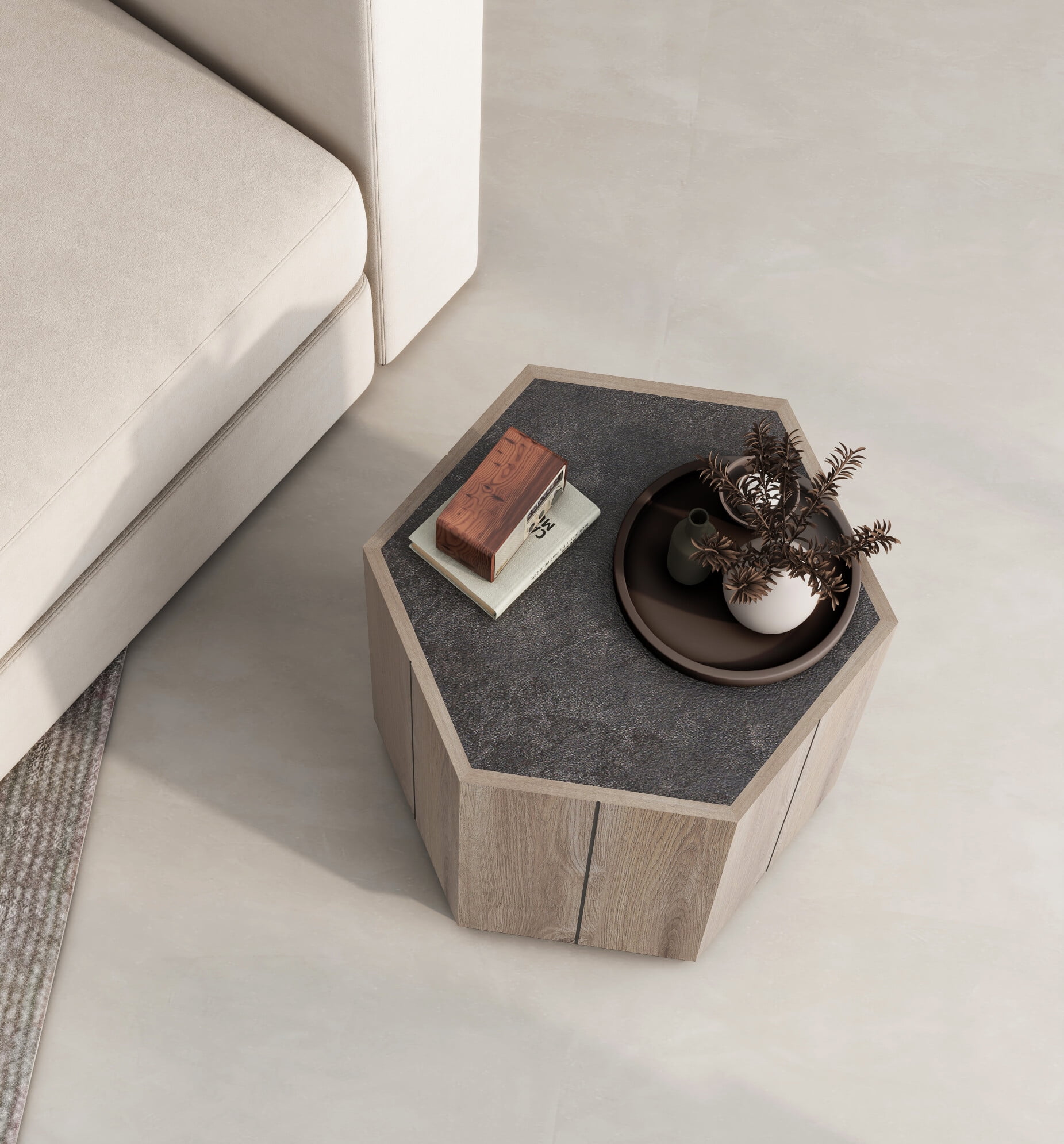 Retro Side Table, Waterproof Corner Table End Table with Drawer and Hexagonal Table Top ...