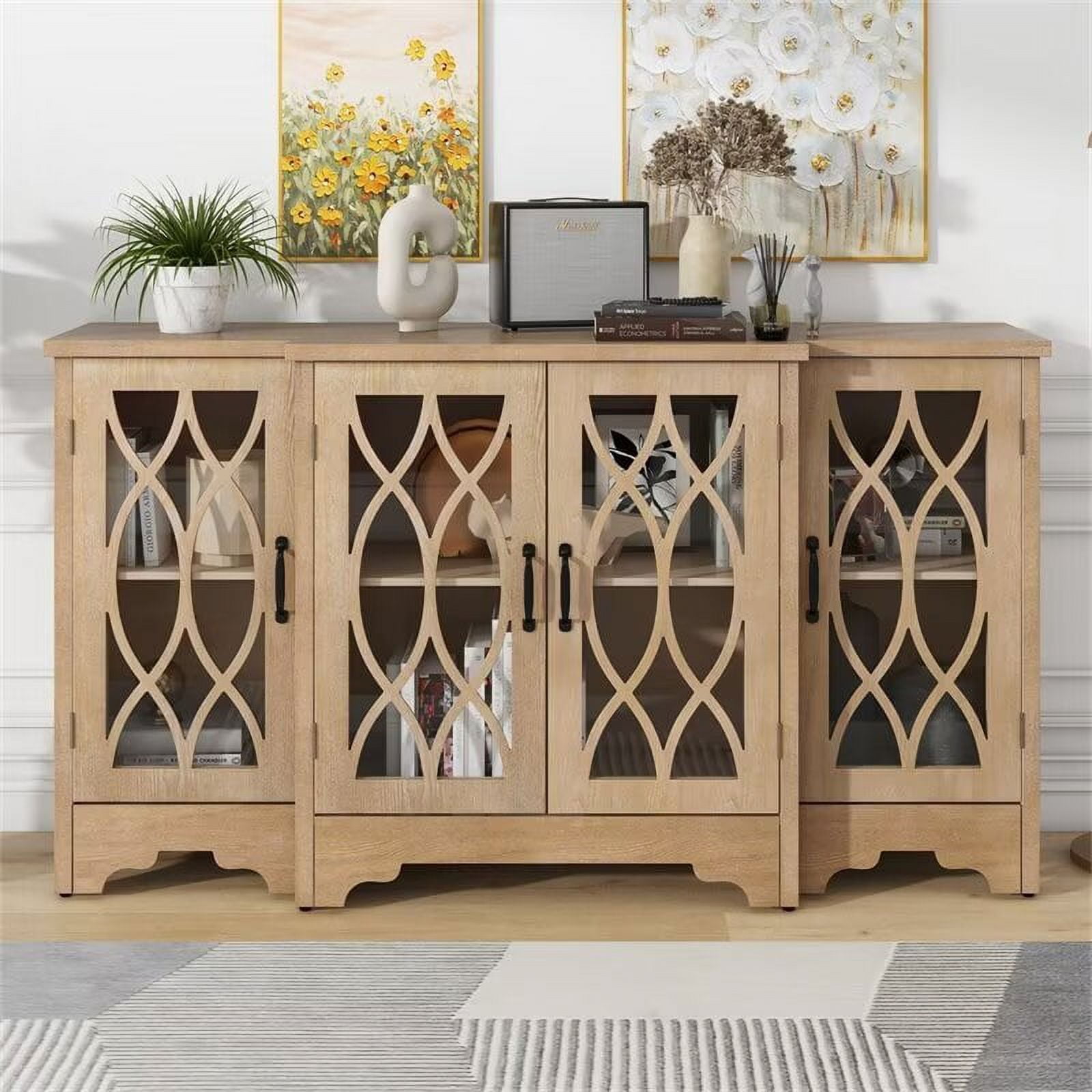 Retro Sideboard Buffet Cabinet with Glass Door and Curved Line Design ...