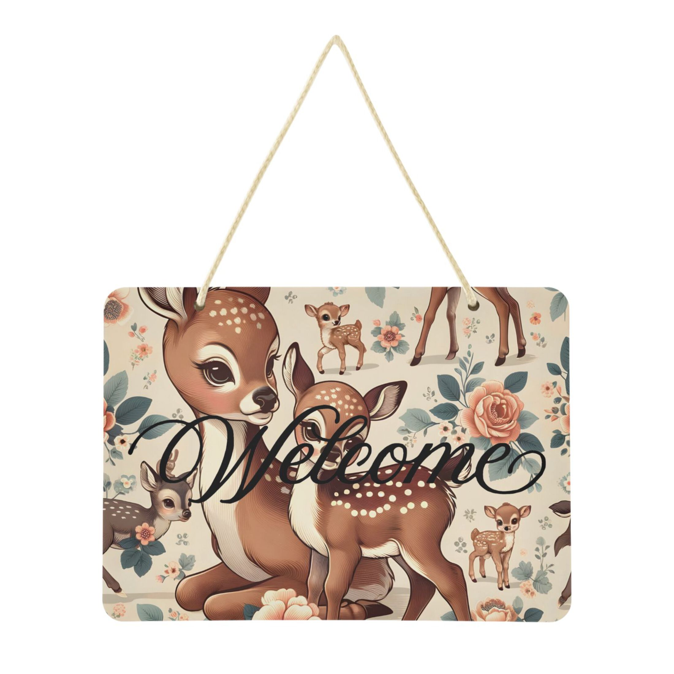 Retro Sika Deer and Flowers Welcome Sign Front Door PVC 14x10 inch ...