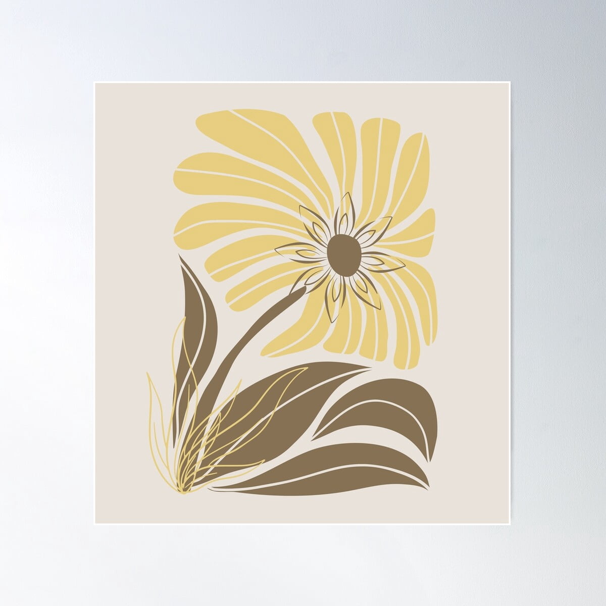 Retro Simplistic Hawaiian Yellow-Brown Flower Poster Wall Art, Modern ...
