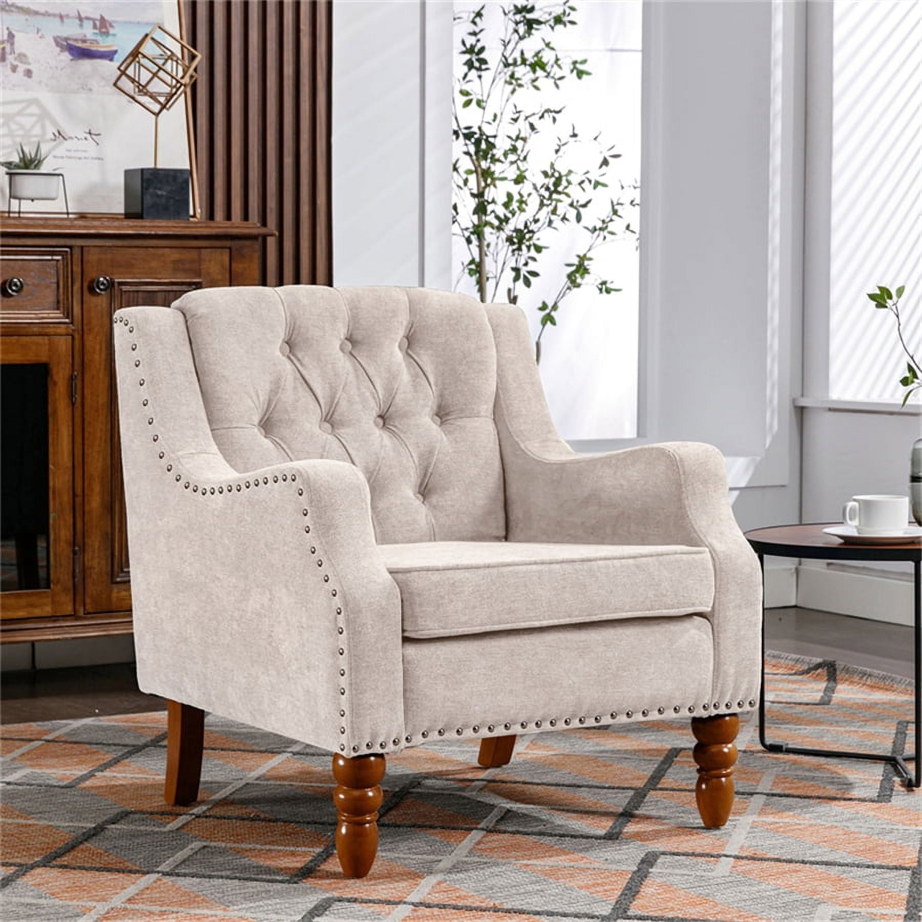 Retro Single Sofa Chair, Linen Upholstered Accent Chair with Thick Seat ...