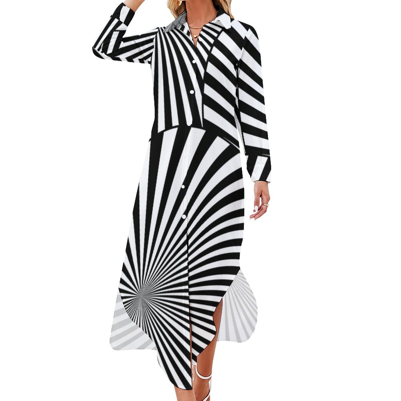 Retro Sixties Two Tone Sunburst Long Sleeved Shirt Dress beach dress ...