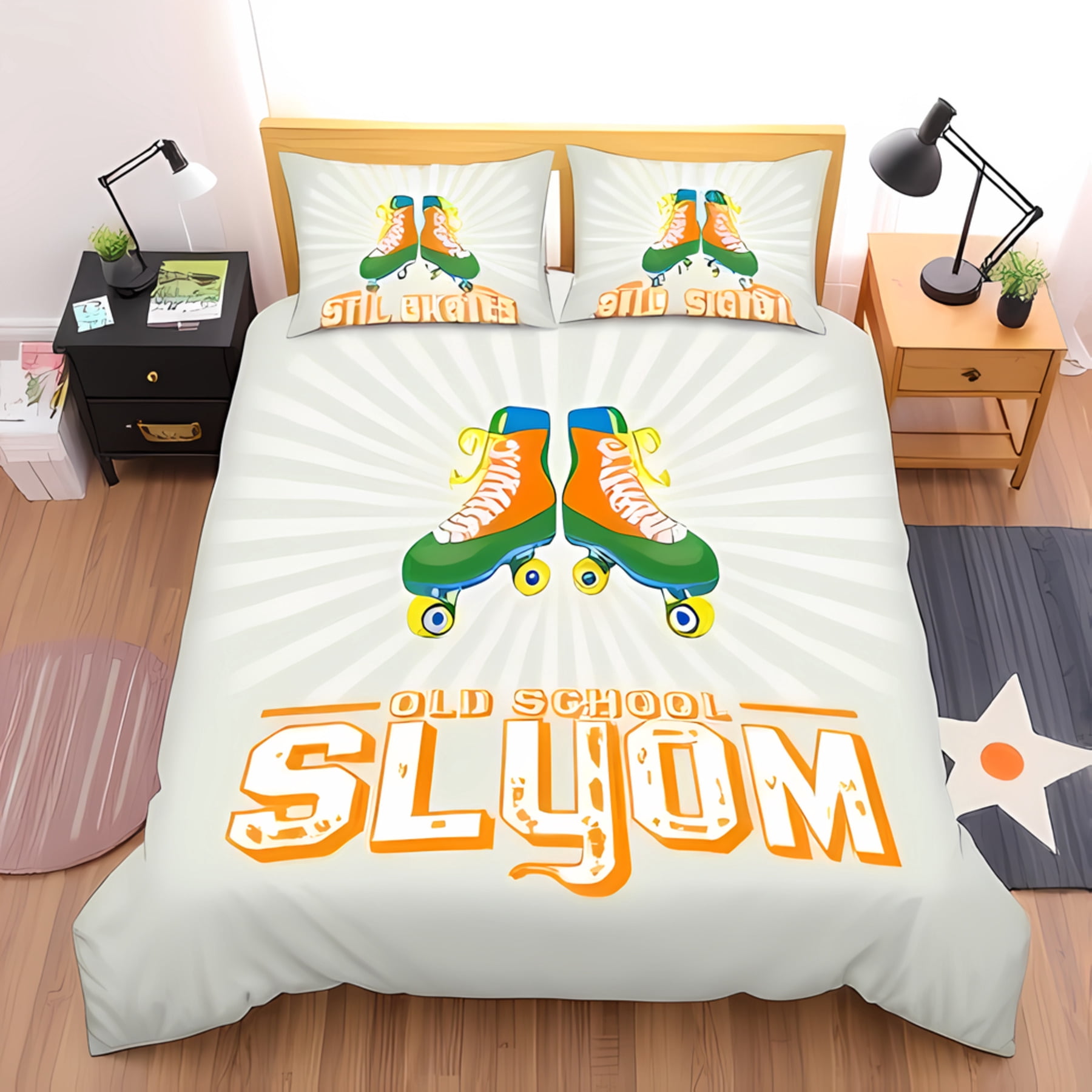 Retro Skates 3-Piece Duvet Cover Set - Vibrant Old School Design for ...