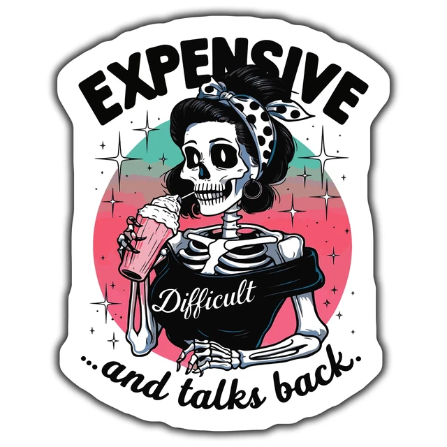 Retro Skeleton With Milkshake Sticker, Skull Art Sticker, Difficult And ...