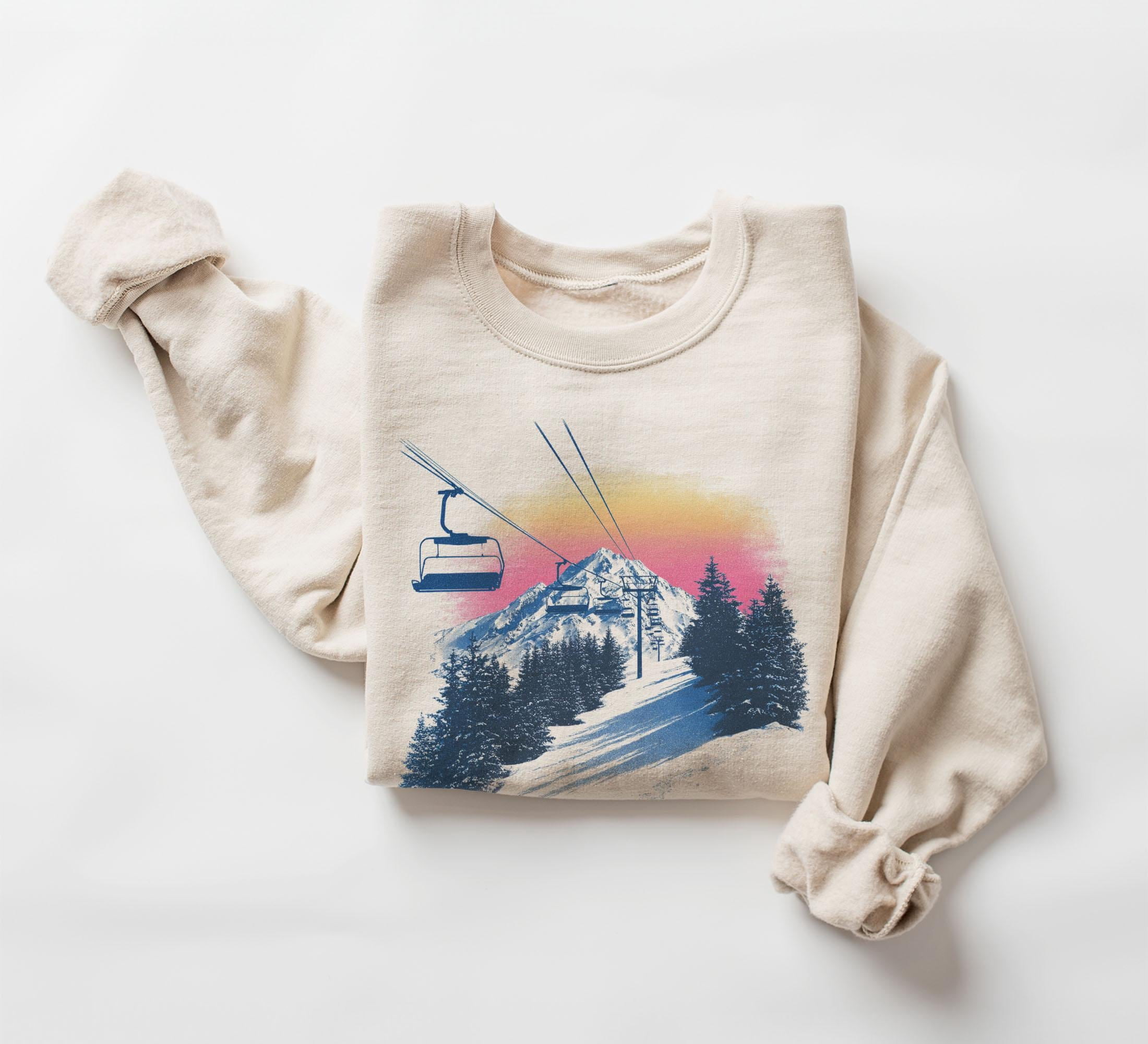 Retro Ski Lift Sunset Sweatshirt - Vintage Mountain Skiing ...