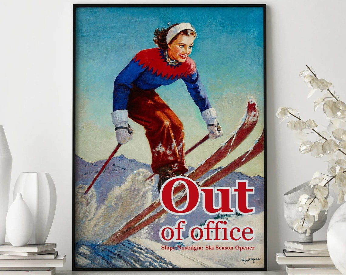 Retro Ski Wall Art, Out Of Office, Vintage Print, Vintage Bar Cart ...