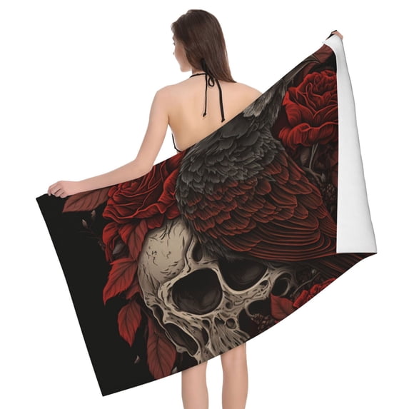 Retro Skulls Roses Raven Beach Bath Towel Gym Spa Shower Towels Pool ...