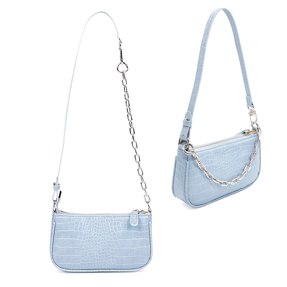Retro Small Croc Embossed PU Leather Multi-Use Handbag Shoulder Bag ...