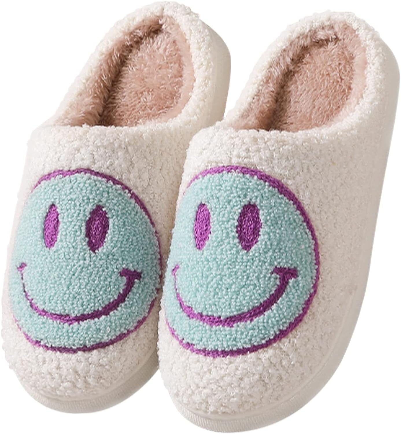 Retro Smile Face Slippers, Happy Face Slipper for Women, Soft Plush ...