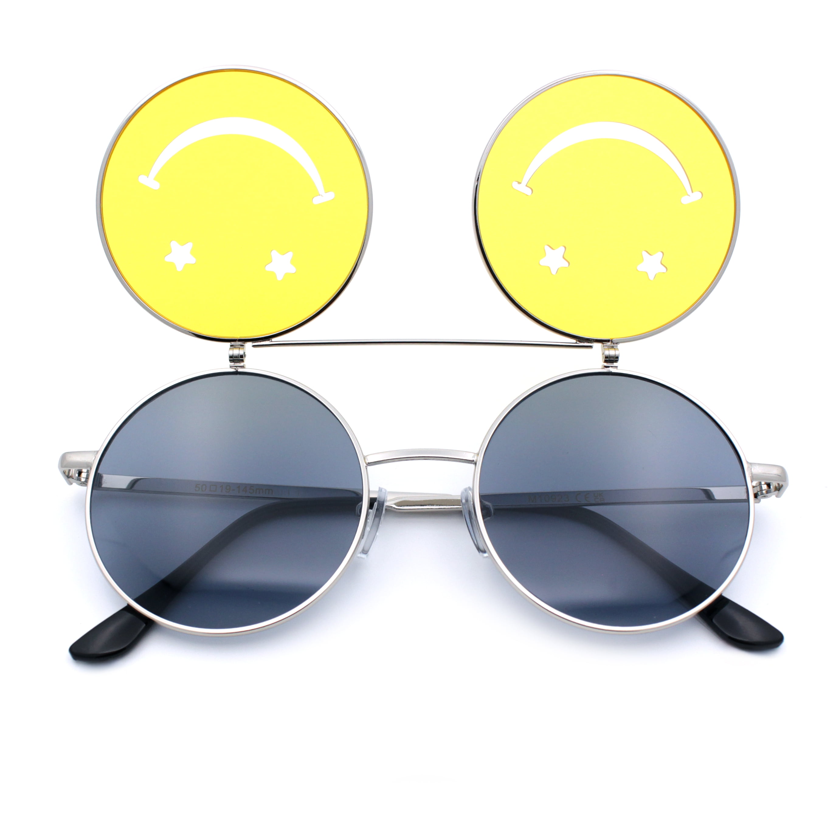 Retro Smiley Face Double Flip Up Round Circle Lens Hippie Sunglasses ...
