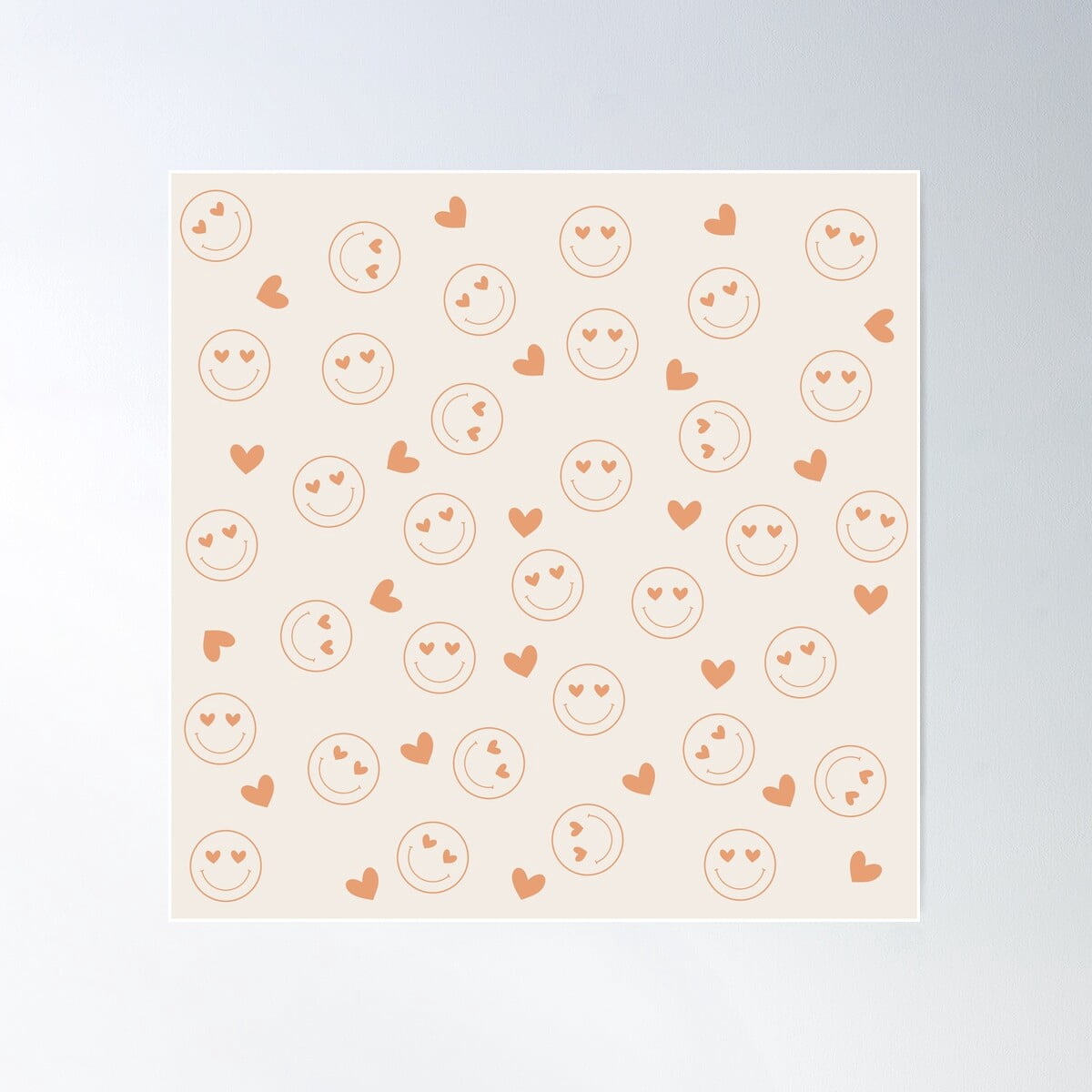 Retro Smiley Face Romantic Love In Beige & Orange Poster Wall Art ...