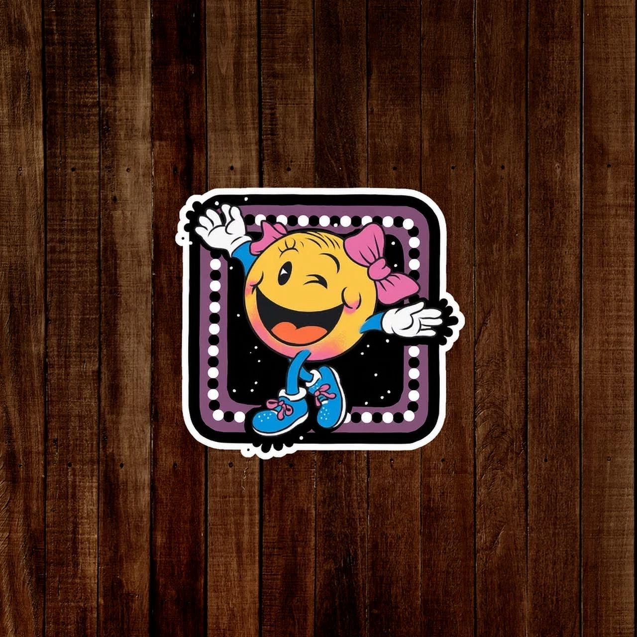 Retro Smiley Face Sticker - Cute Cartoon Character With Bow ...