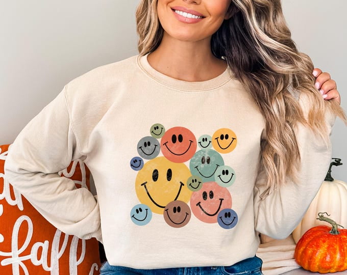 Retro Smiley Face Sweatshirt, Oversized Hoodie, Smile Face Aesthetic ...