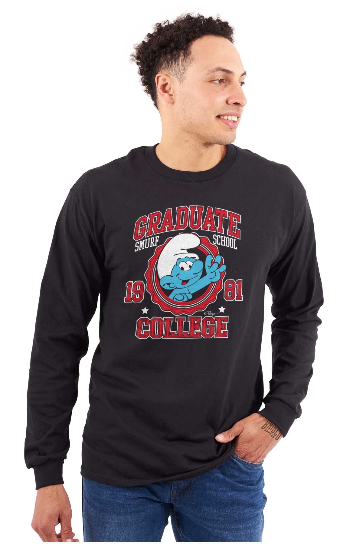 Retro Smurf School College Graduate Long Sleeve TShirt Men Women Brisco ...