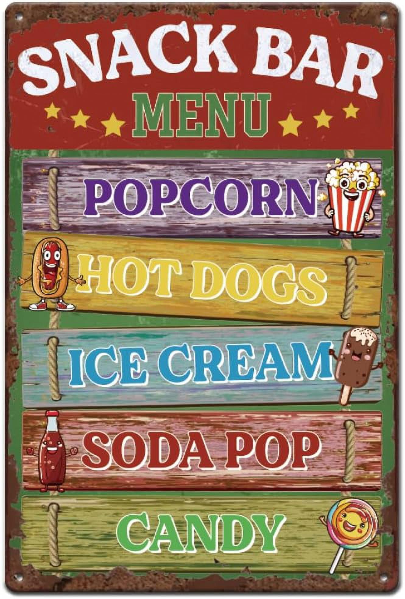 Retro Snack Bar Tin Signs Food Menu Vintage Metal Sign Wall Decor ...