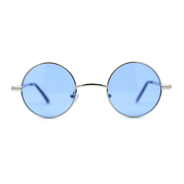 Retro Snug Small Round Circle Lens Hippie Sunglasses Silver Blue ...
