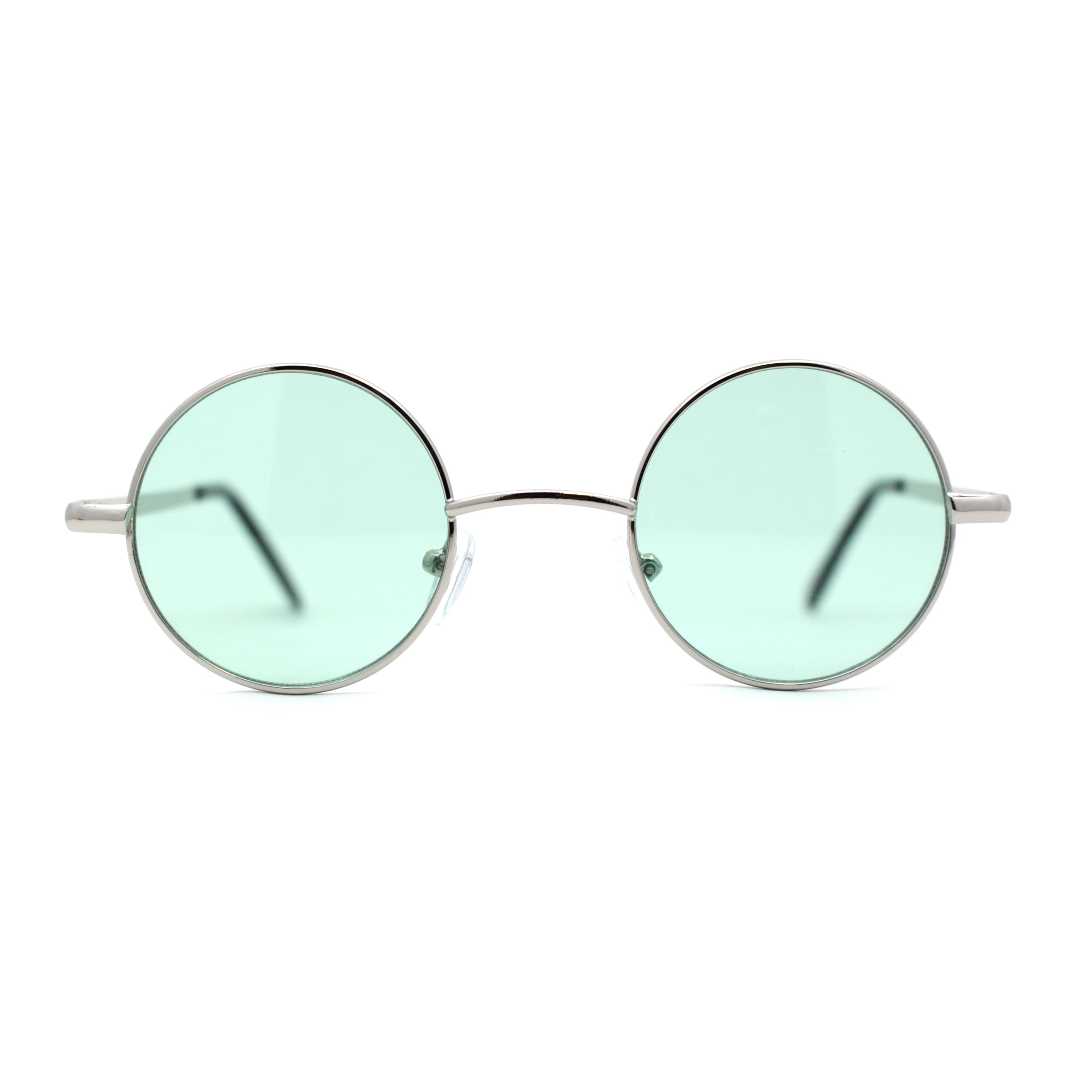 Retro Snug Small Round Circle Lens Hippie Sunglasses Silver Green ...