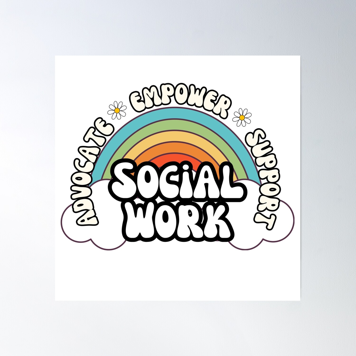 Retro Social Work Rainbow Poster Wall Art, Modern Wall Decor, 16x16 ...