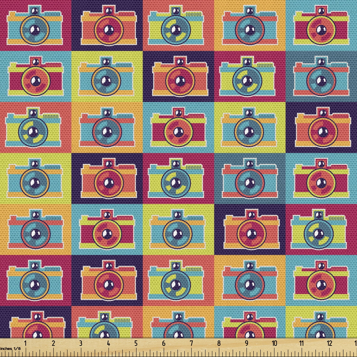Ambesonne Retro Fabric by the Yard Upholstery, Colorful Cameras in ...