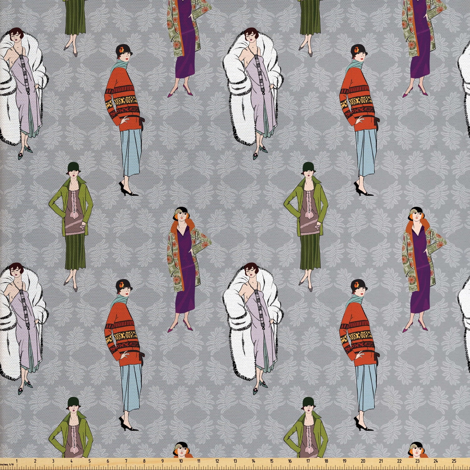Ambesonne Retro Fabric by the Yard Upholstery, Flapper Girls 20s ...