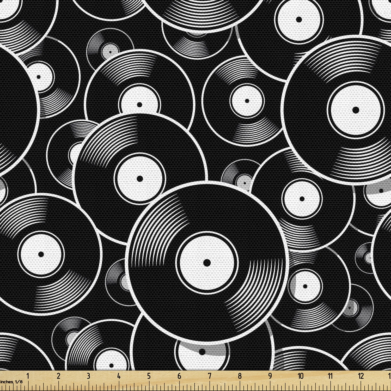 Ambesonne Retro Fabric by the Yard Upholstery, Old Time Records Music ...