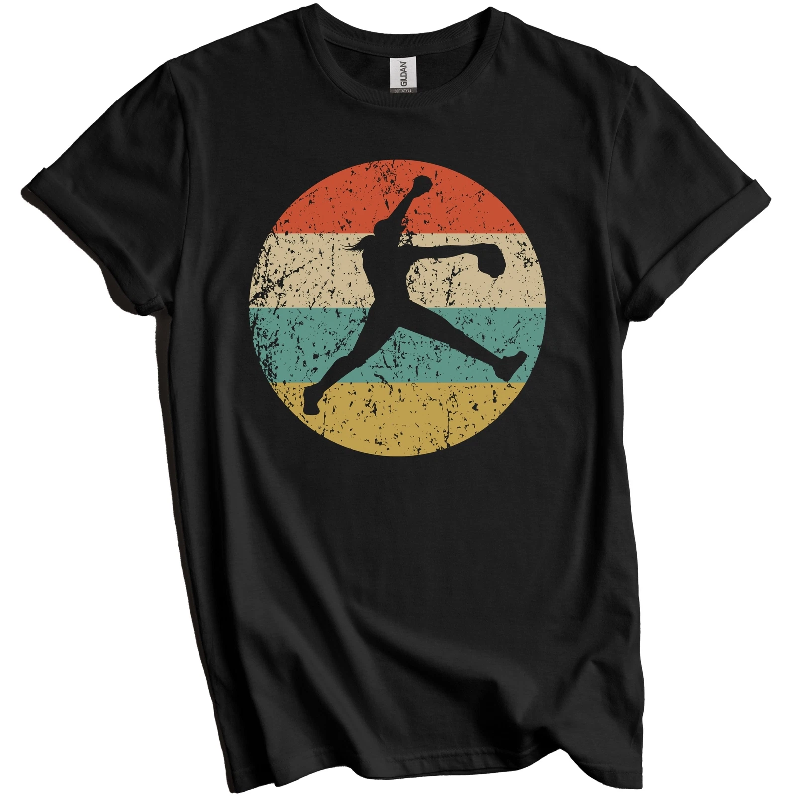 Retro Softball Pitcher 1960's 1970's Vintage Style Softball T-Shirt ...