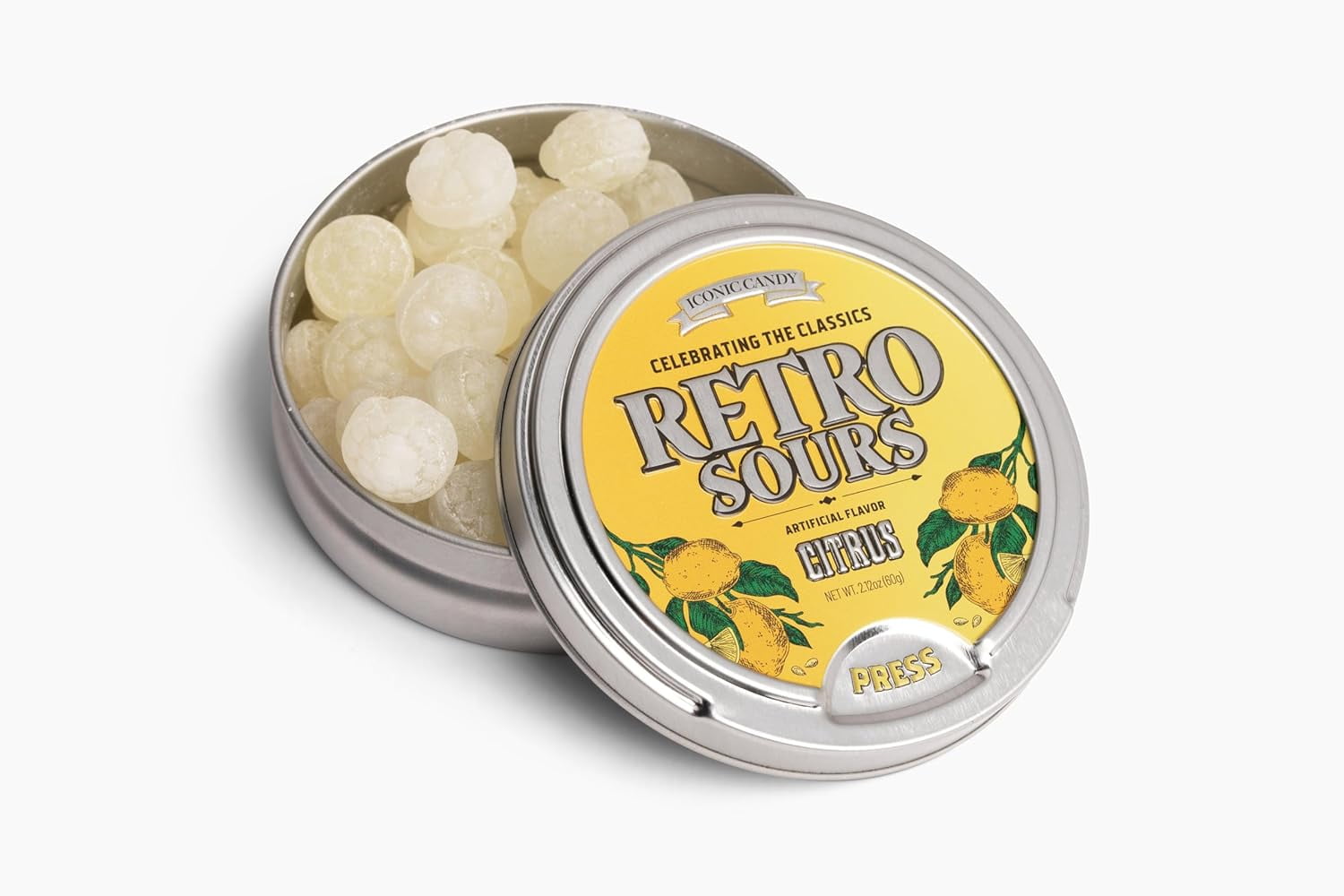 Retro Sours Citrus Candy, Sour Sweet Tropical Treat, 2.12oz Tin, Tangy ...