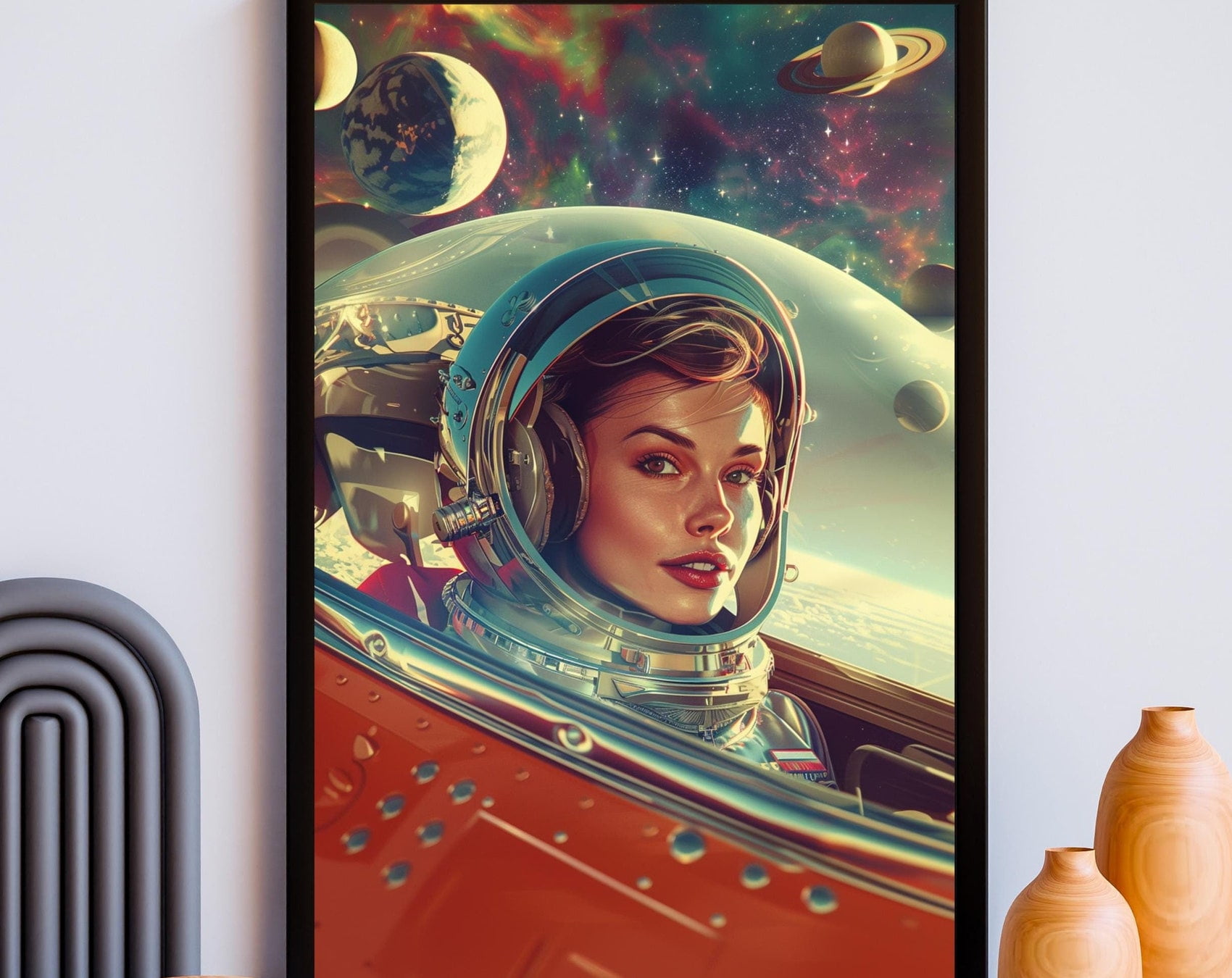 Retro Space Astronaut Poster 50s Rocket Girl Vintage Scifi Collage Art ...