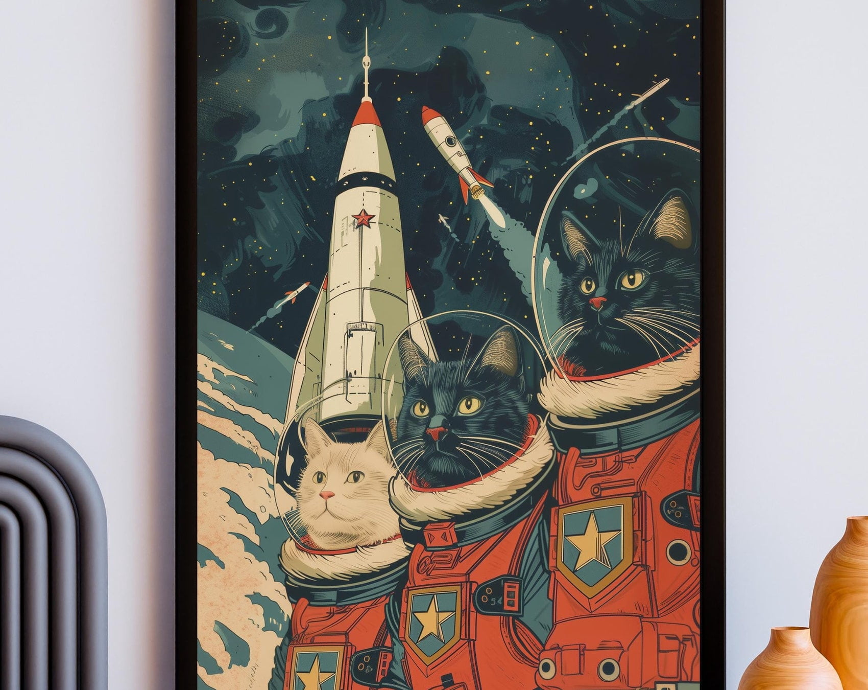 Retro Space Cats Print Astronaut Cat Poster Soviet Space Print Funny ...