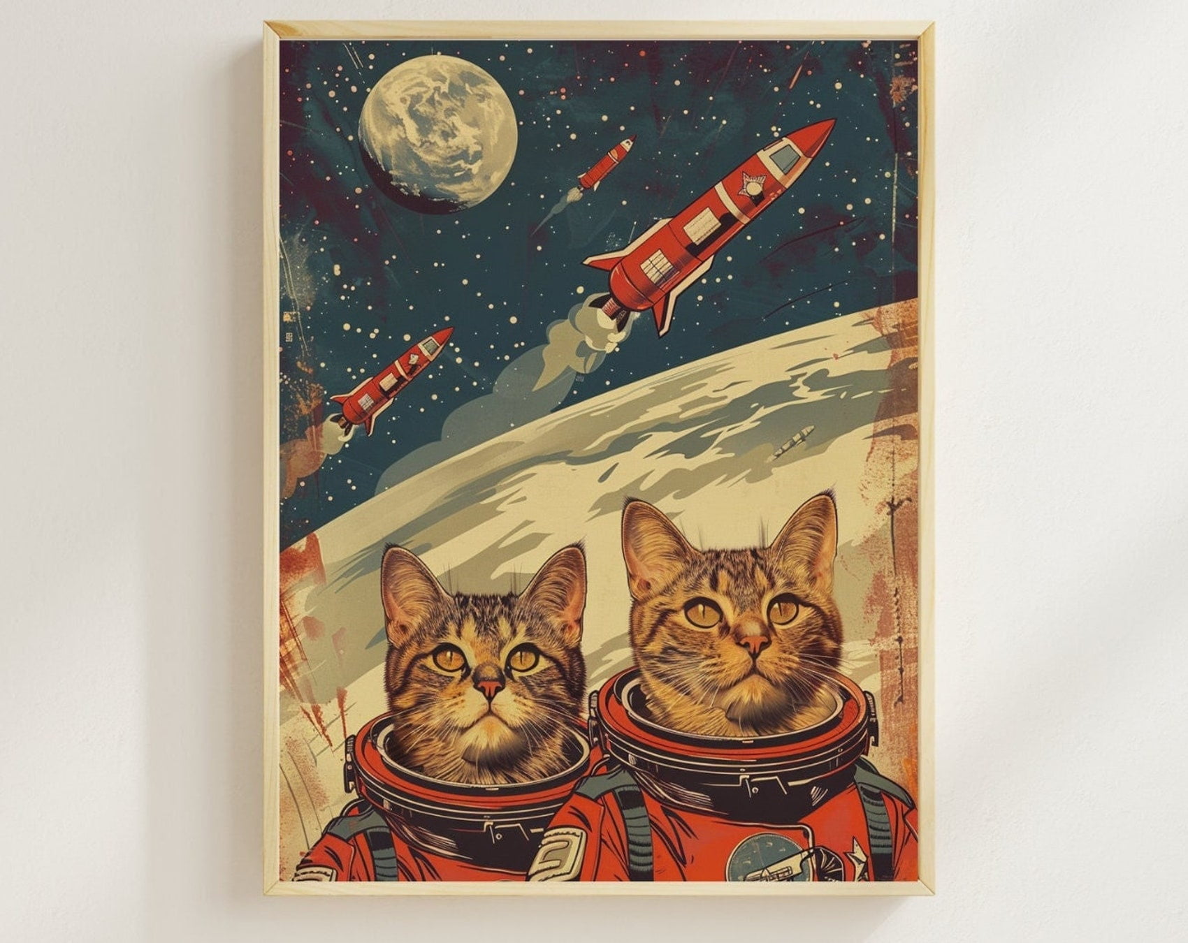 Retro Space Cats Print Astronaut Cat Soviet Space Print Funny Animal ...