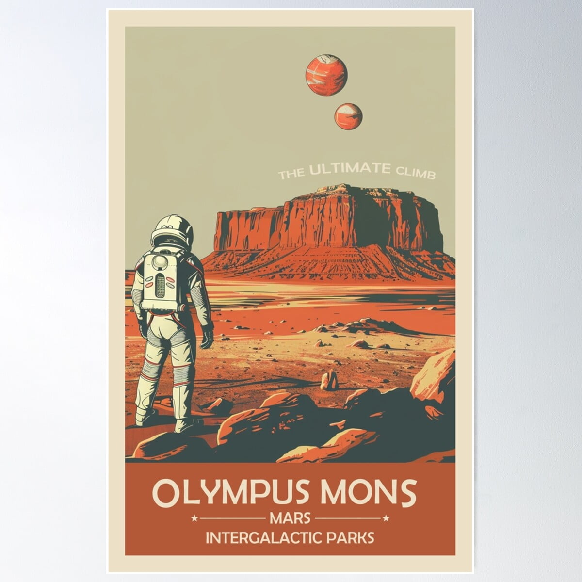 Retro Space Poster Olympus Mons Of Mars Poster Wall Art, Modern Wall ...
