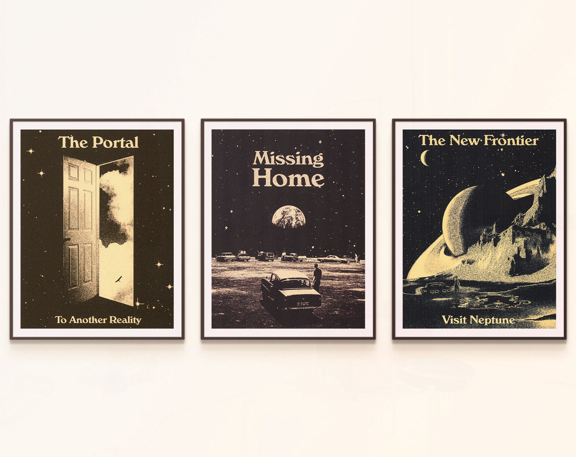 Retro Space Poster Set: Surrealist Scifi Collage Art Set 3 - Walmart.com