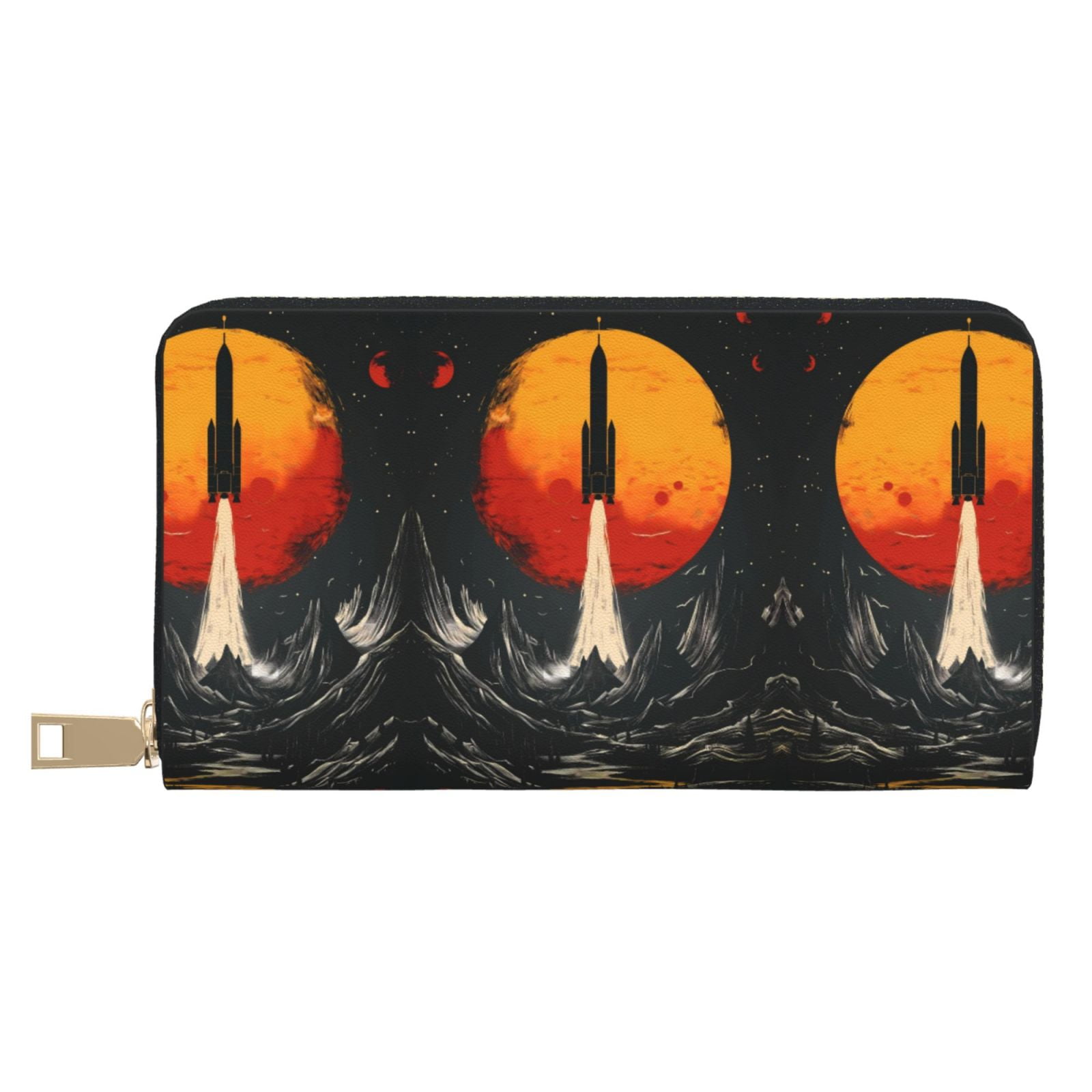 Retro Space Rocket Launch Wallet Women, Leather Bifold Multi Card ...