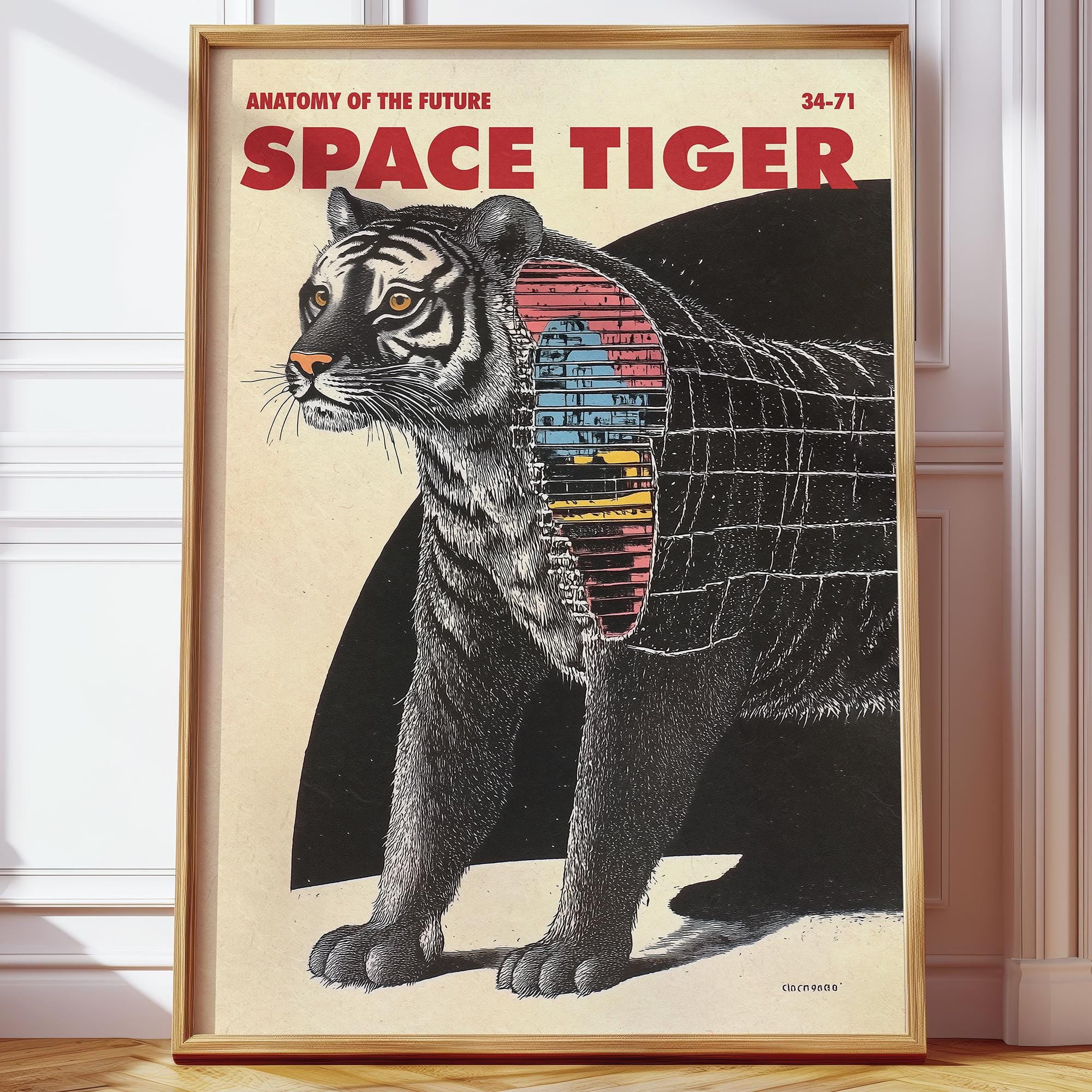 Retro Space Tiger Anatomy Art Unique Sci-Fi Poster Classroom Library ...