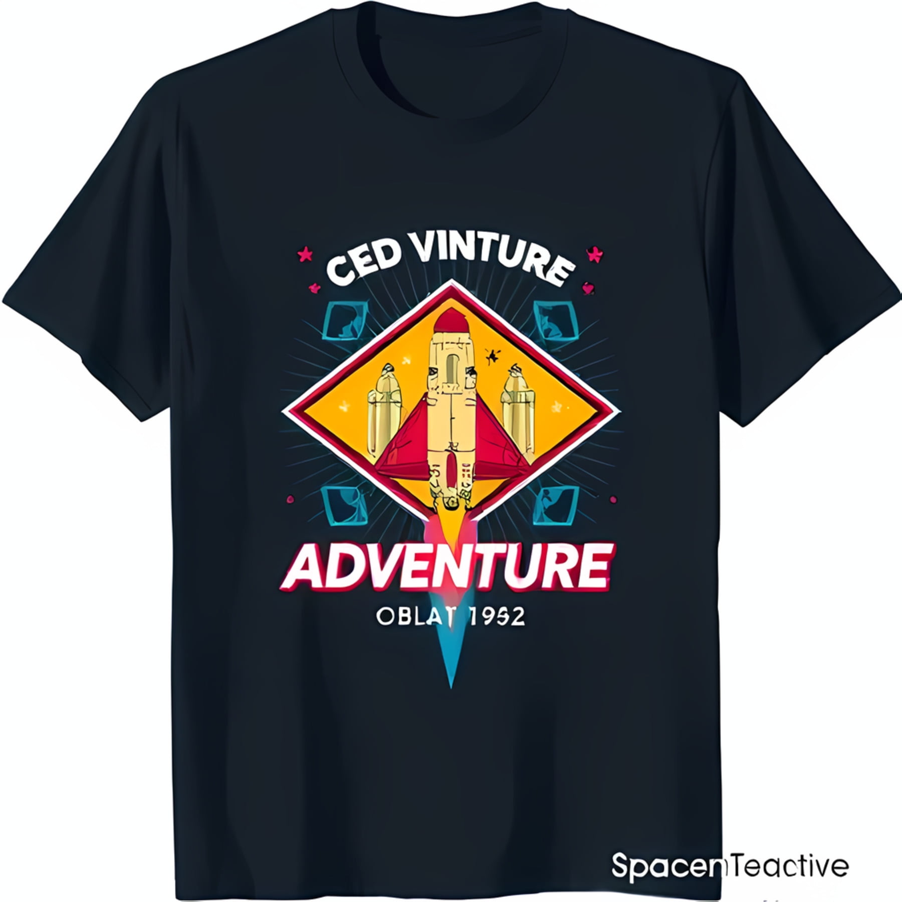 Retro Space Travel Rocket Ship T-Shirt Blue with Colorful Stars & 'CED ...