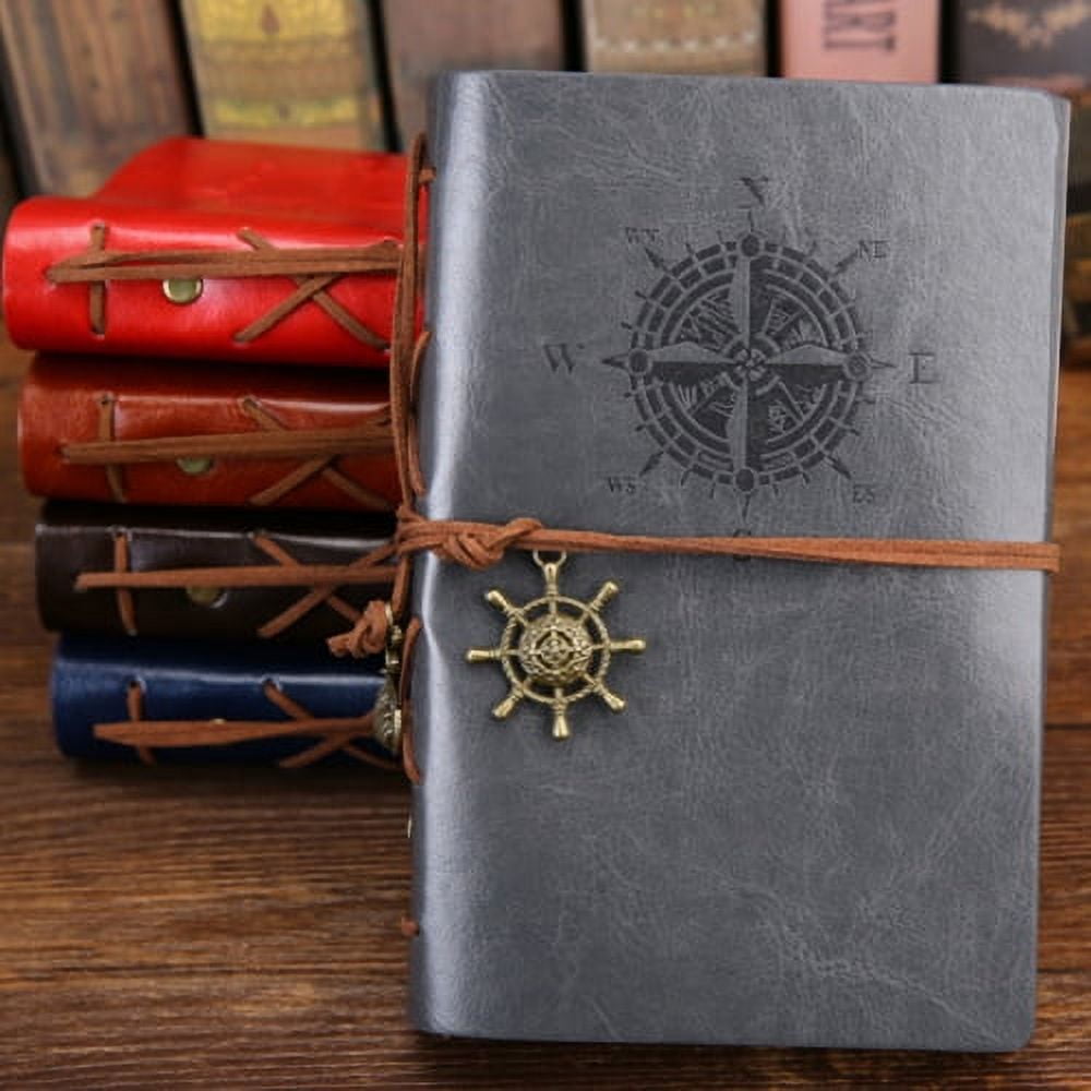 Retro Spiral Notebook Diary Notepad Vintage Pirate Anchors PU Leather ...
