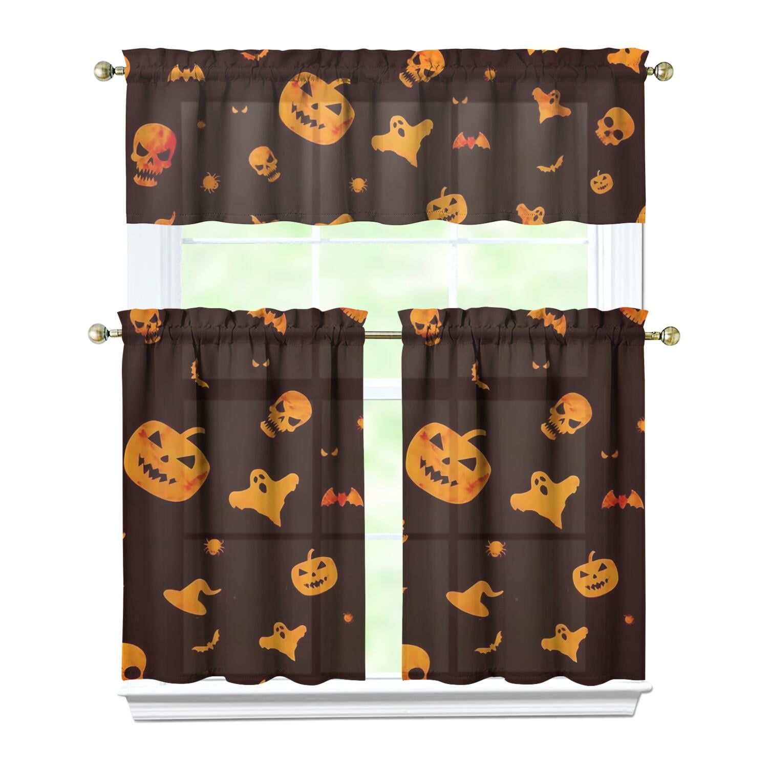 Retro Spooky Kitchen Curtains - Horror Themed Artwork Tier Set for ...