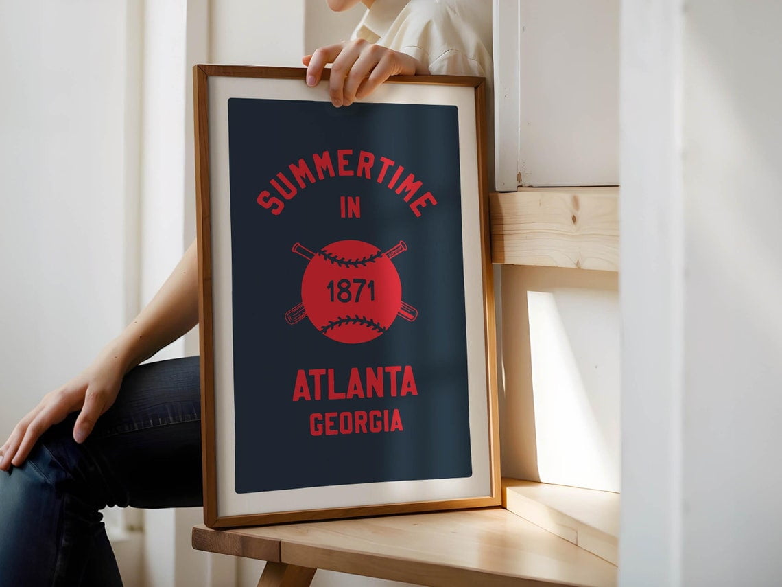 Retro Sports Team Print Atlanta Georgia Baseball Wall Art Baseball Team ...