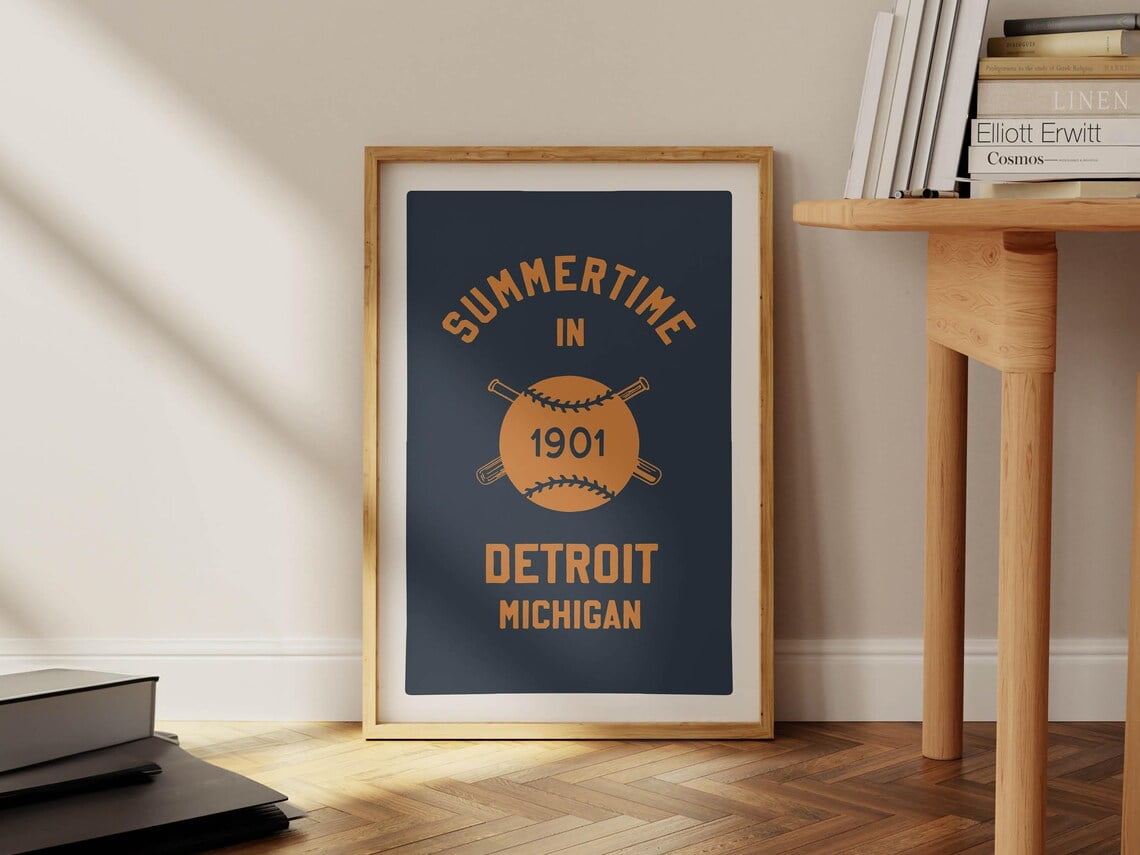 Retro Sports Team Print Detroit Michigan Baseball Wall Art Baseball ...