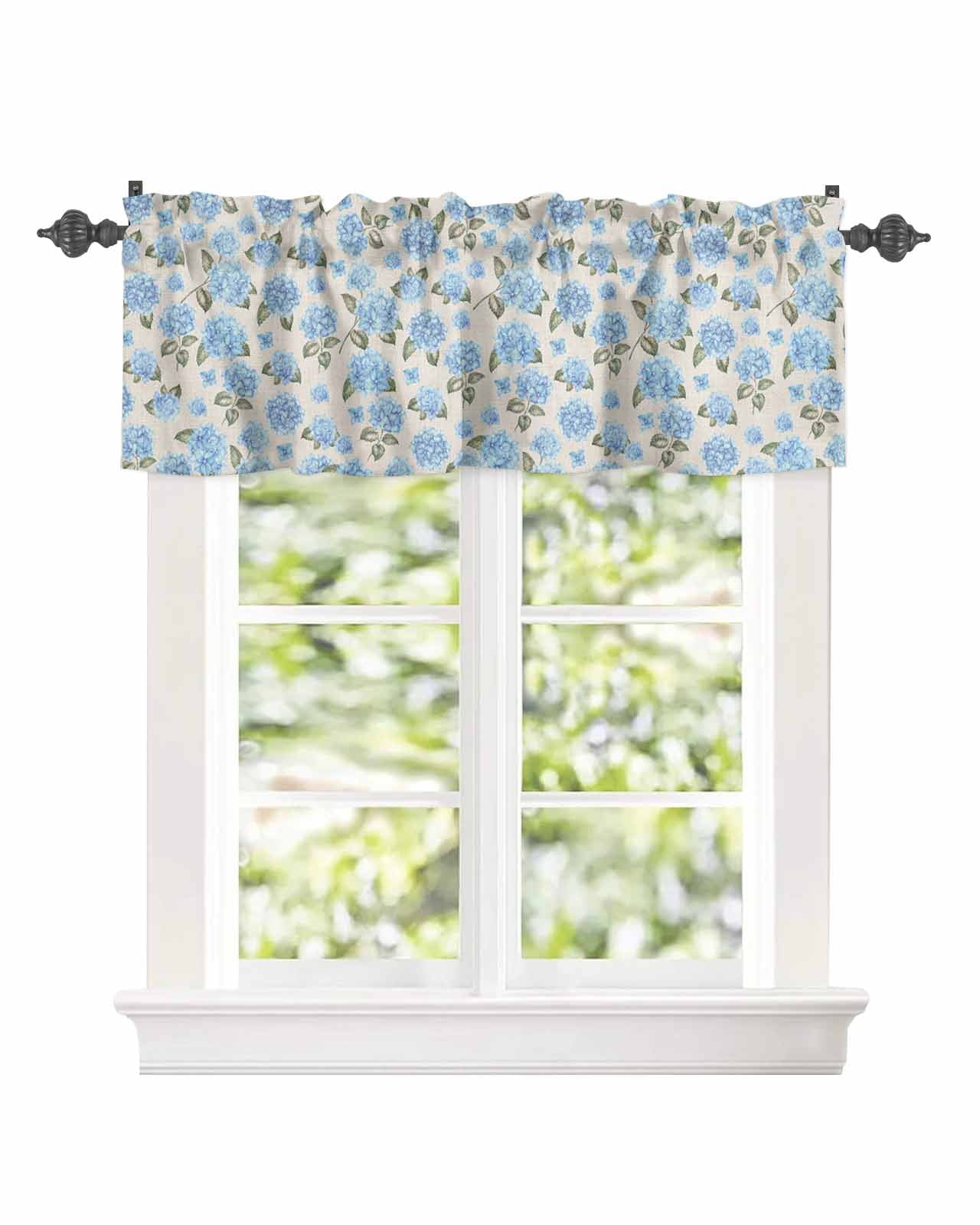 Retro Spring Blooming Hydrangea Flower Window Valances for Kitchen,Rod ...