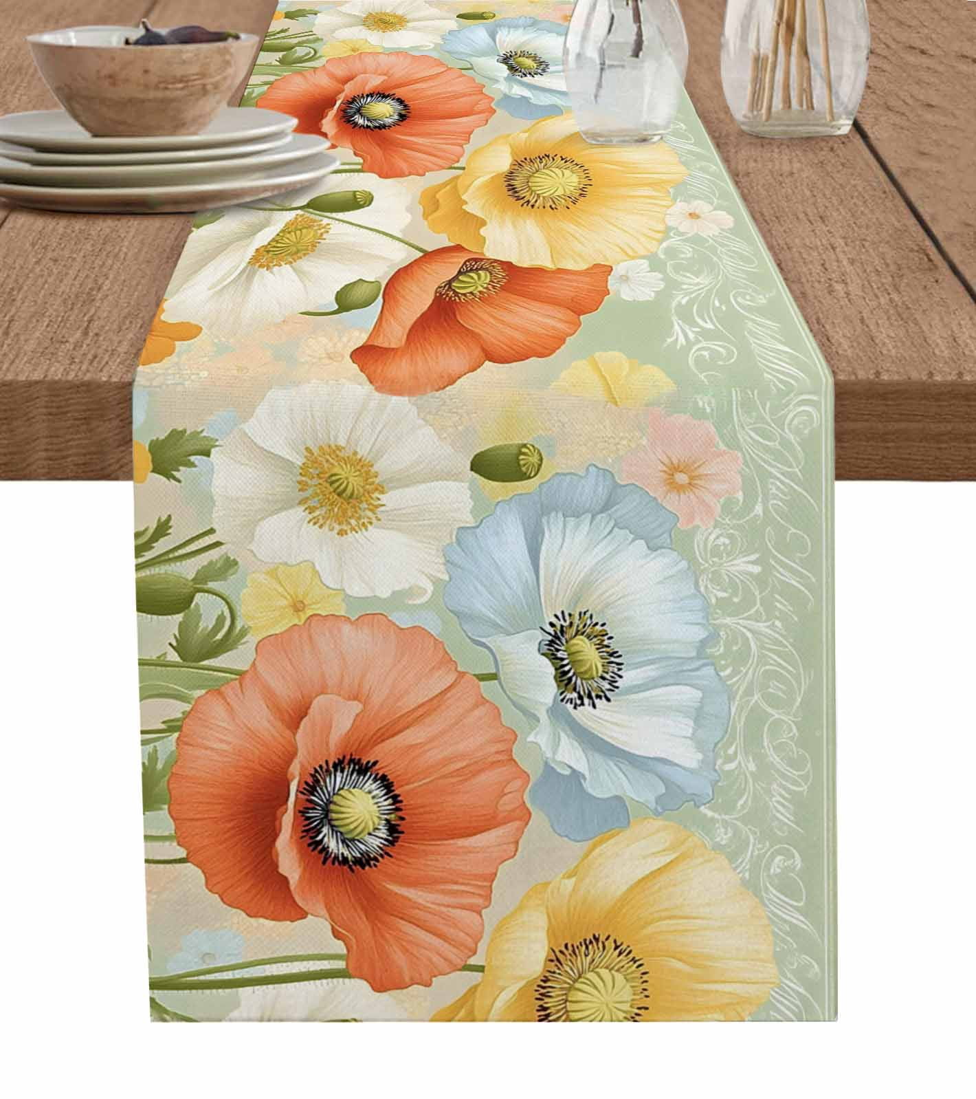 Retro Spring Floral Burlap Cotton Table Runner 13x60 Inches Long ...