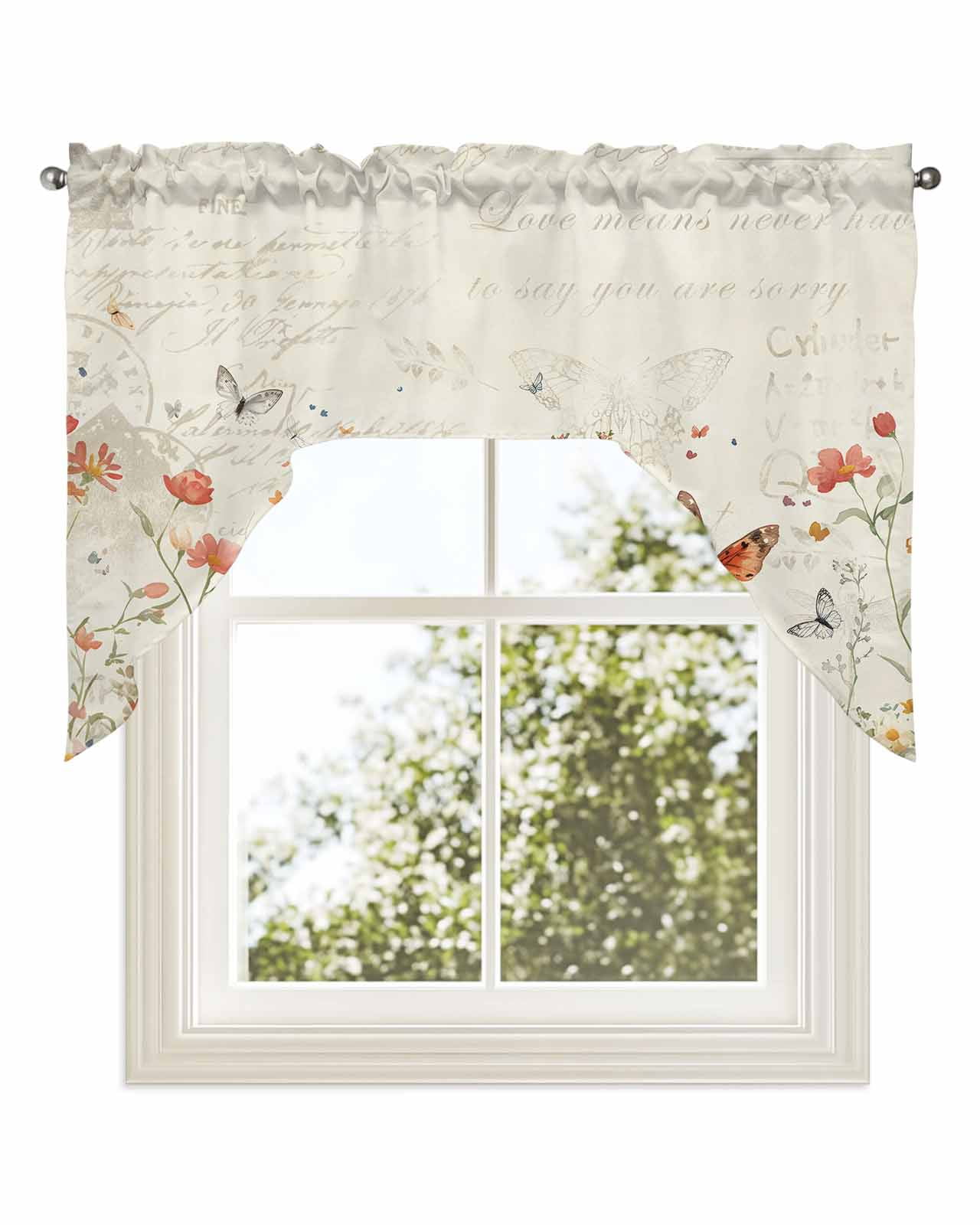 Retro Spring Floral Kitchen Curtains Swag Valance for Windows/Bathroom ...