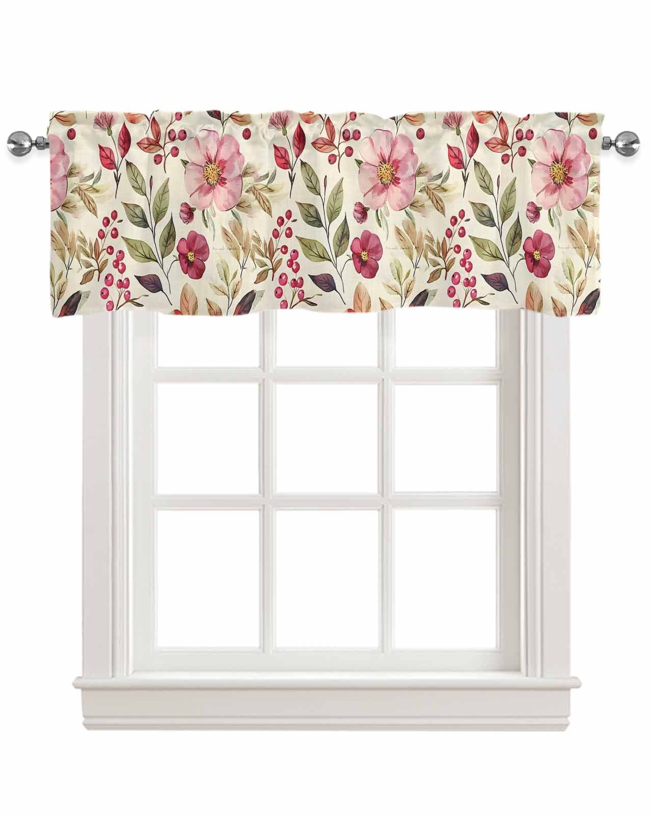 Retro Spring Floral Kitchen Valances for Windows Farmhouse Linen Window ...