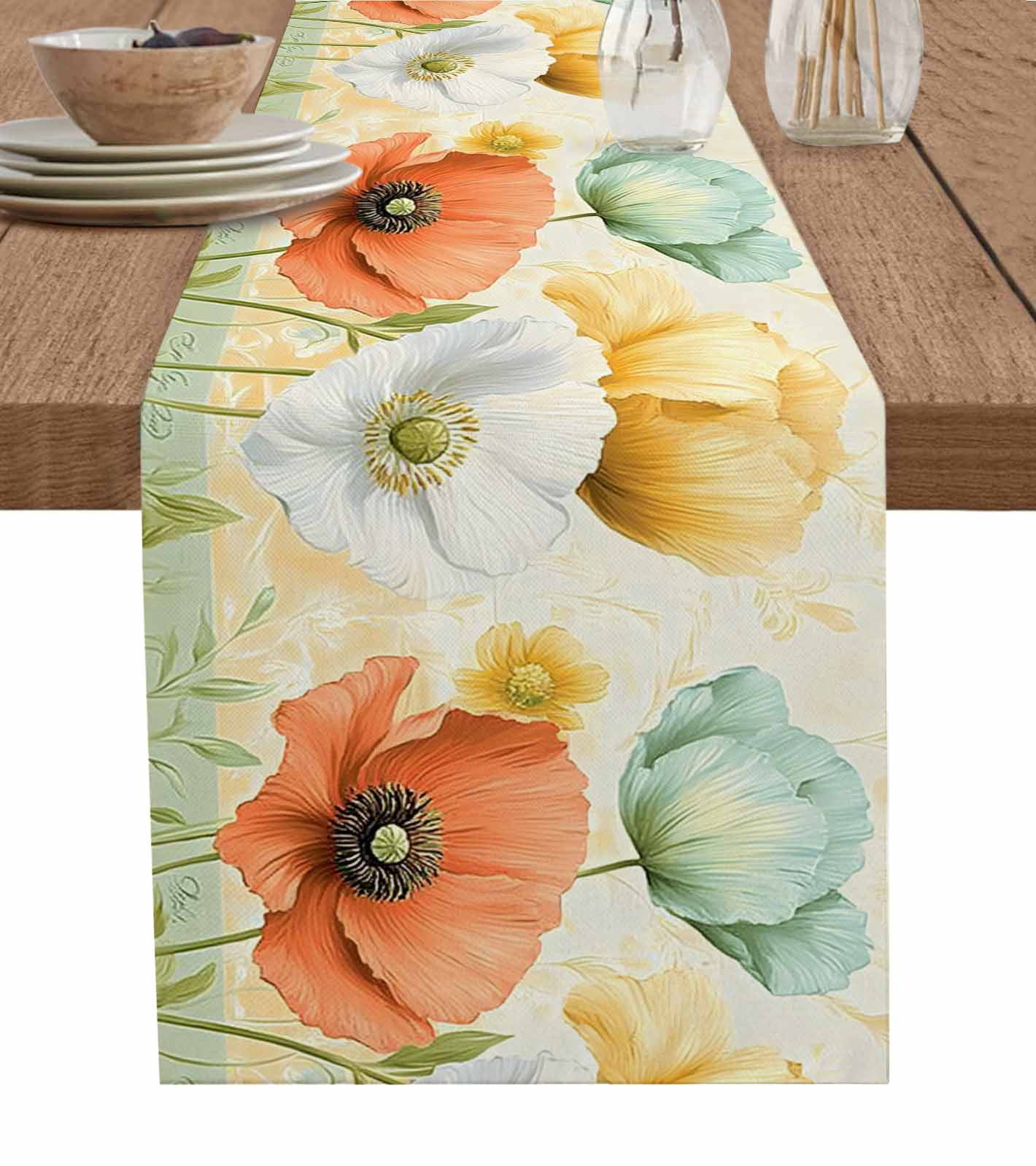 Retro Spring Floral Table Runner 90 Inches, Watercolor Elegant Summer ...