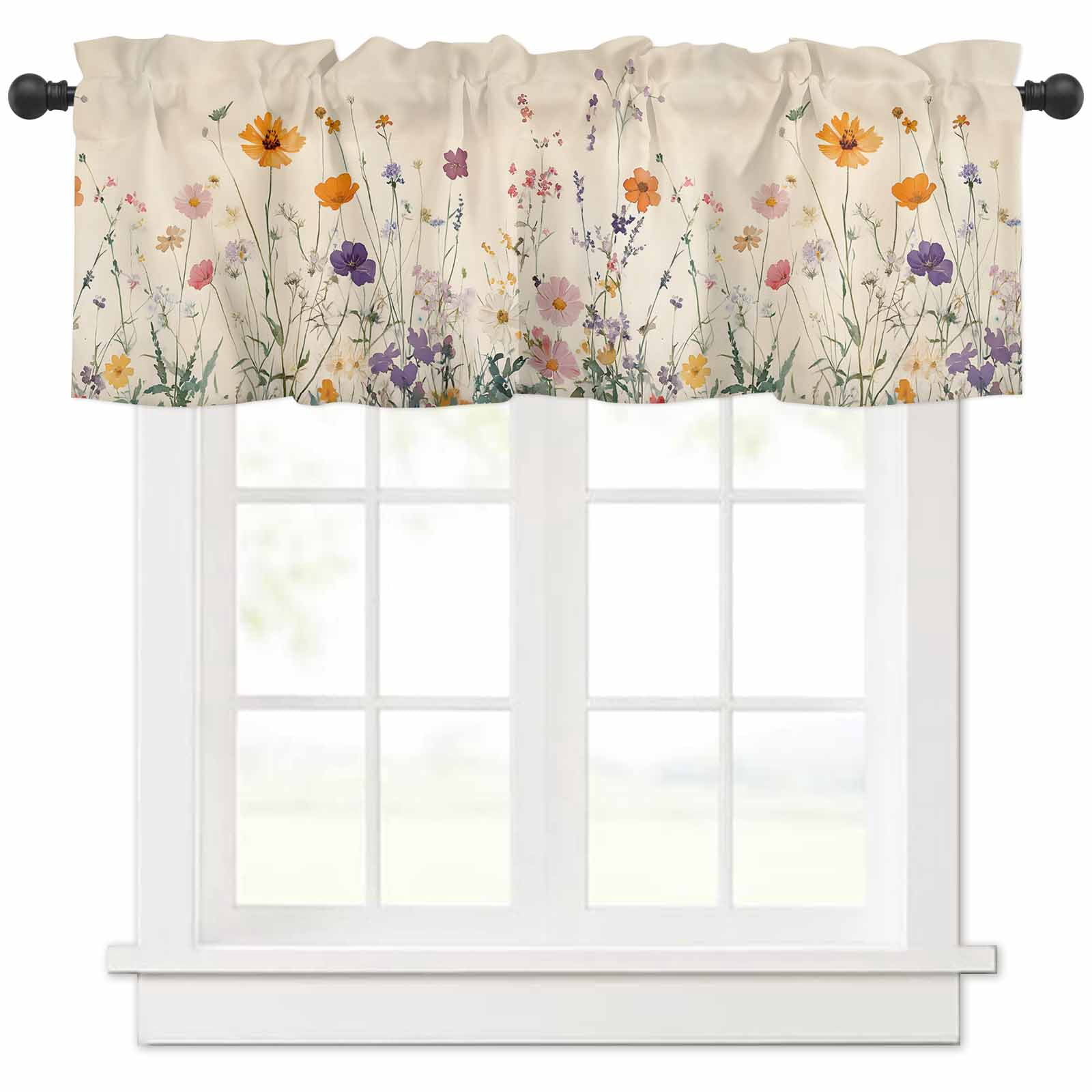 Retro Spring Floral Valances for Windows Farmhouse Kitchen Curtains ...
