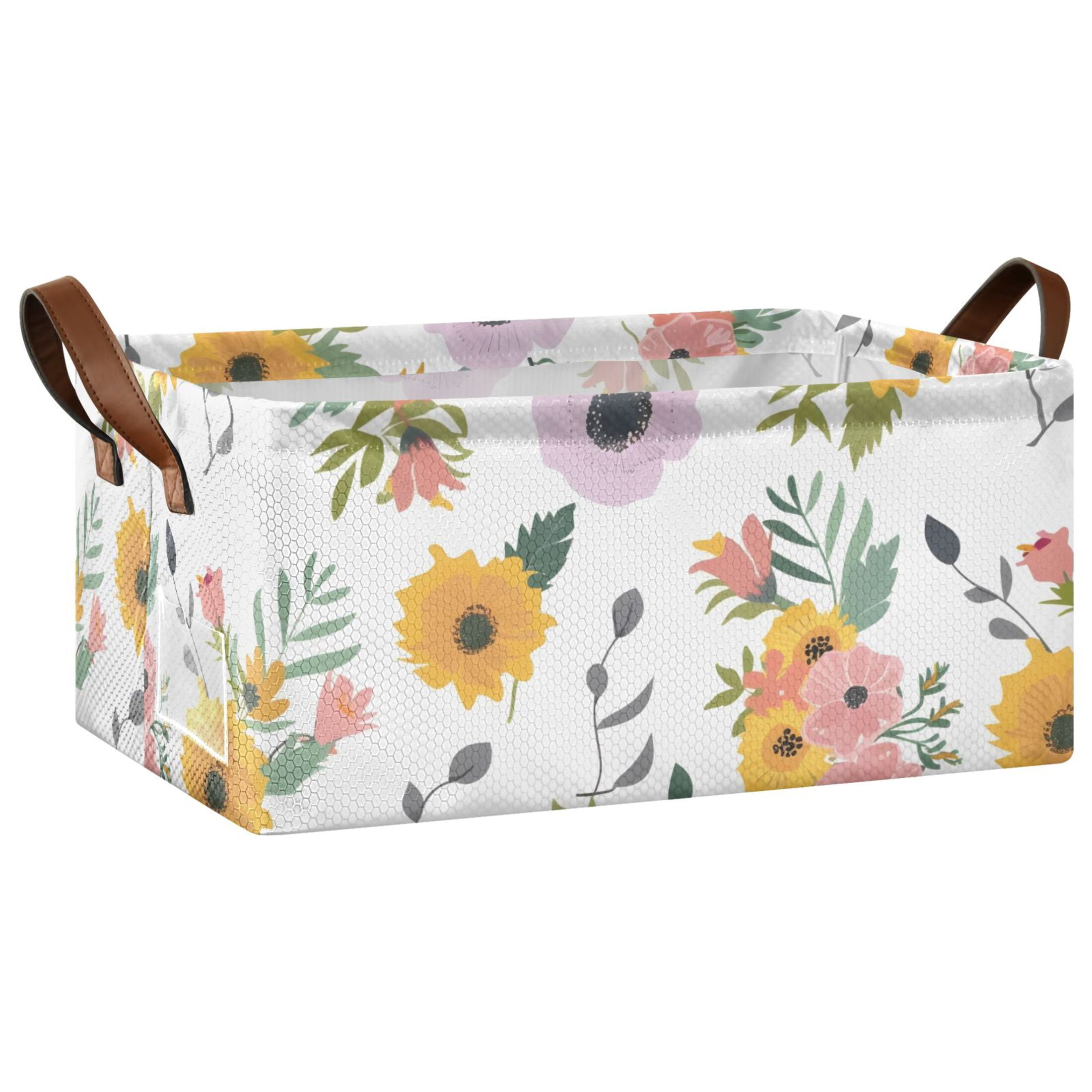 Retro Spring Flowers Collapsible Storage Bins Fabric Shelf Baskets with ...