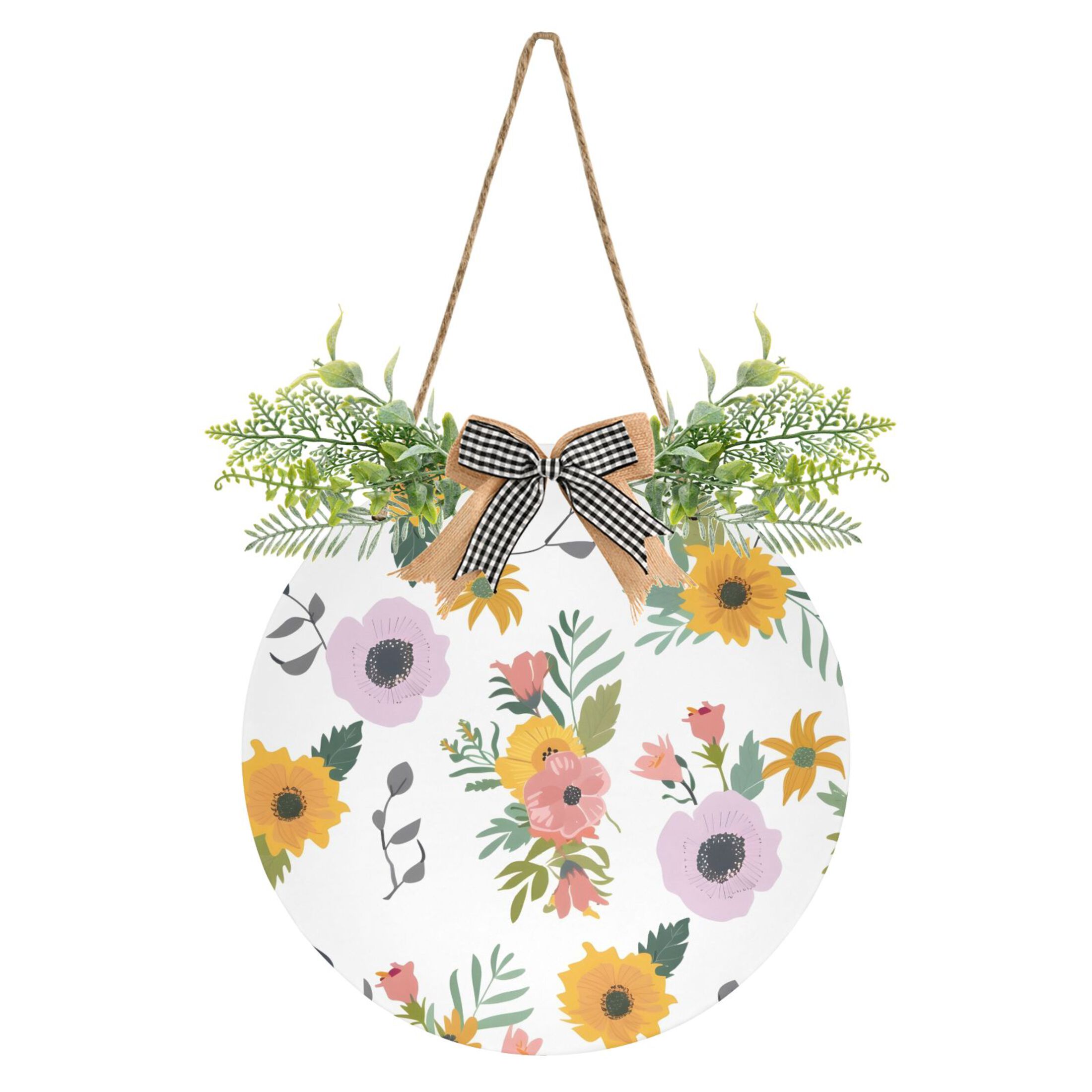 Retro Spring Flowers Welcome Front Door Sign Round 12 inch Porch ...