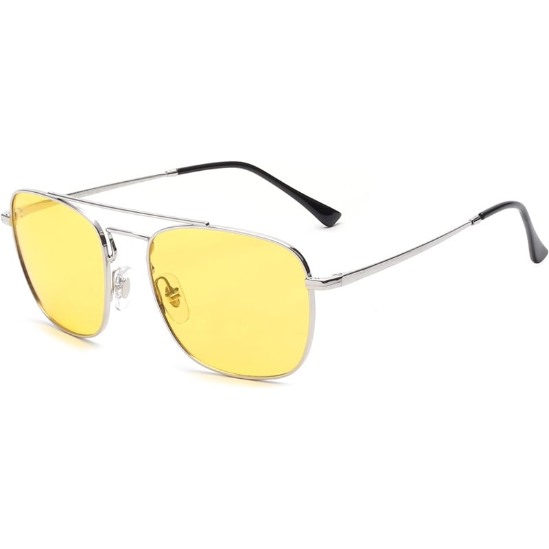 Retro Square Aviator Sunglasses Premium Glass Lens Flat Metal Eyewear ...